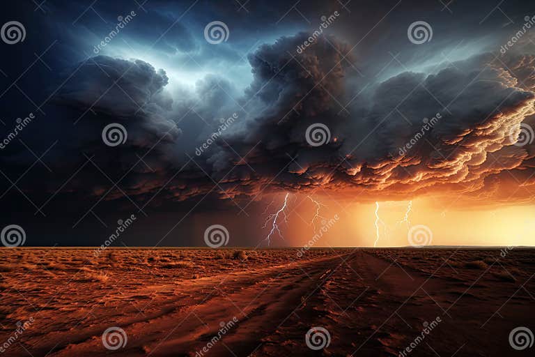 Dangerous Thunderstorm in the Desert. 3d Illustration, AI Generated ...