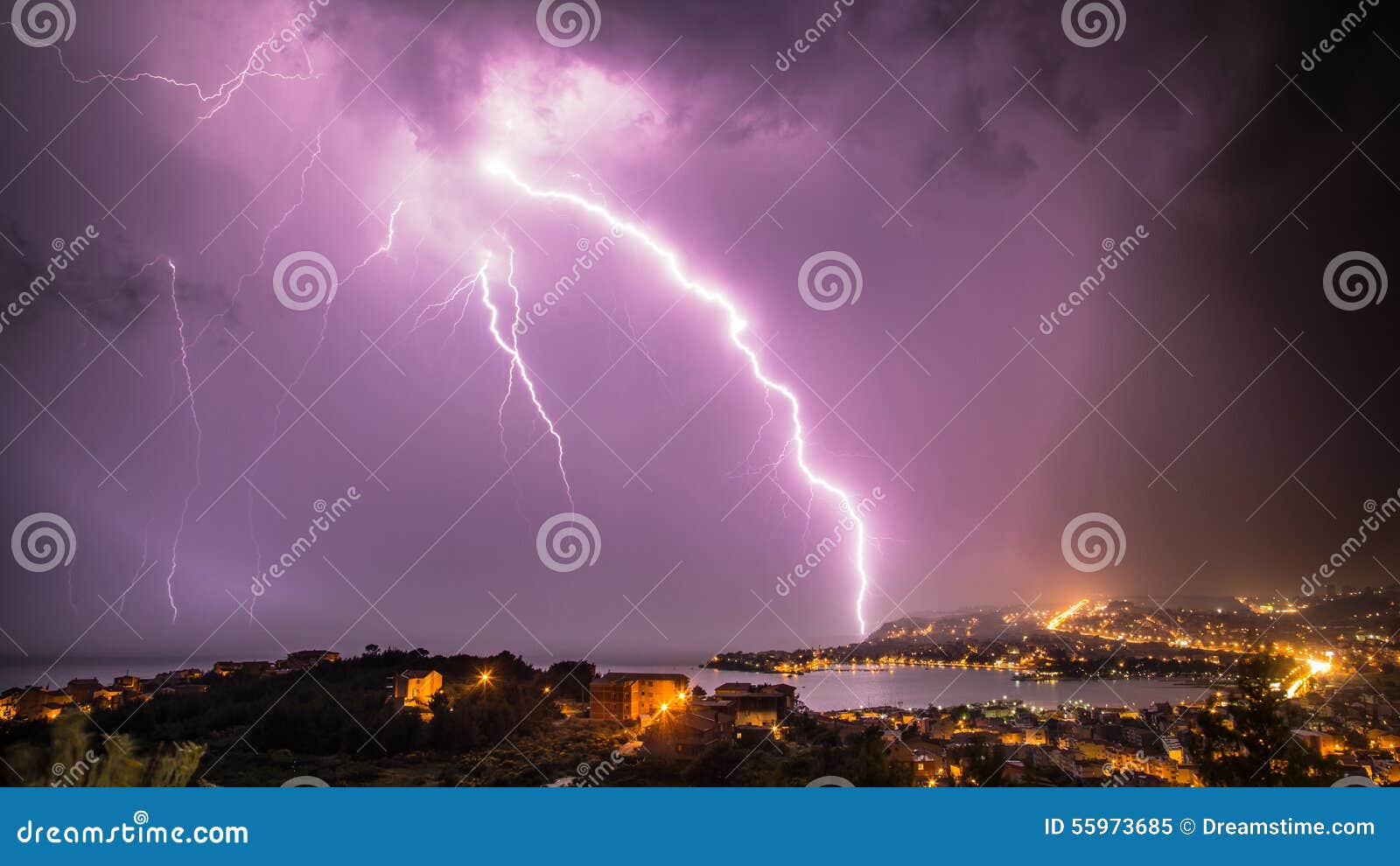 Dangerous thunderstrike stock image. Image of lightning - 55973685