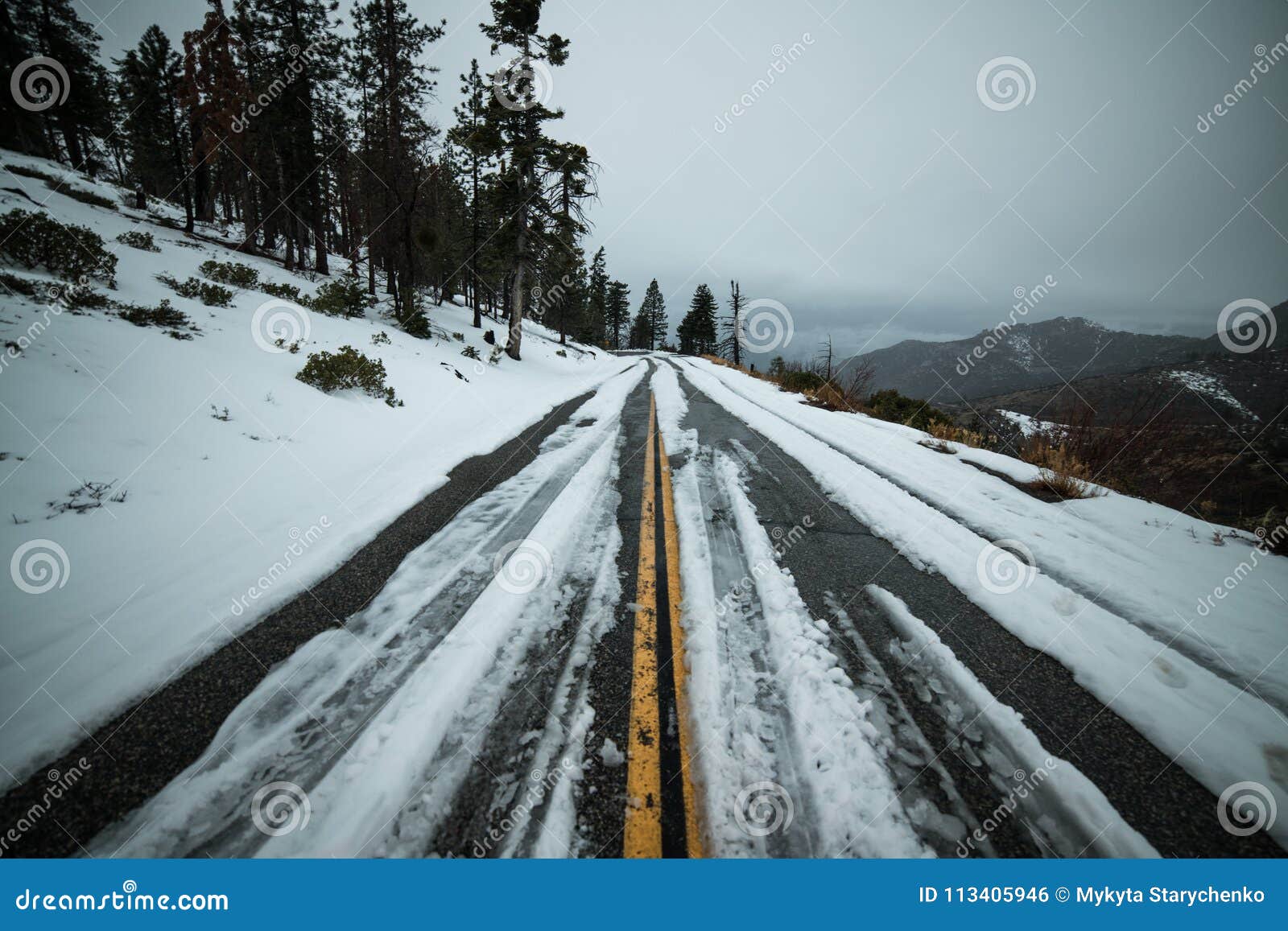 Dangerous Uncleared Slippery Asphalt Winter Road with Snow in Mountains ...