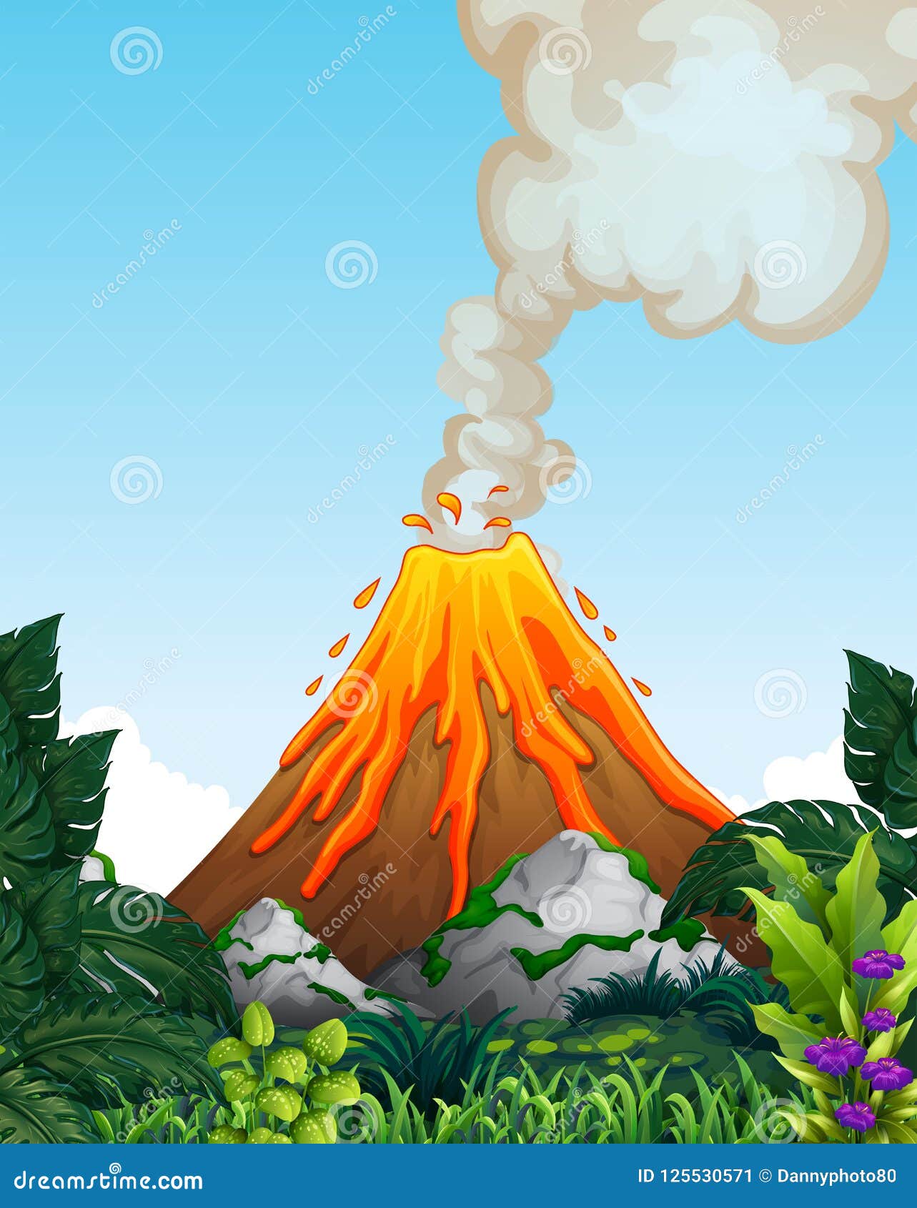 Volcano Eruption, Background Landscape Plain, Vegetation, Stones ...