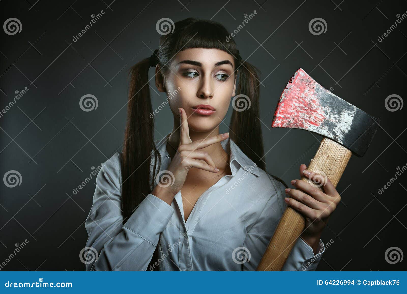 Dangerous Woman with Axe Full of Blood Stock Photo - Image of killer ...