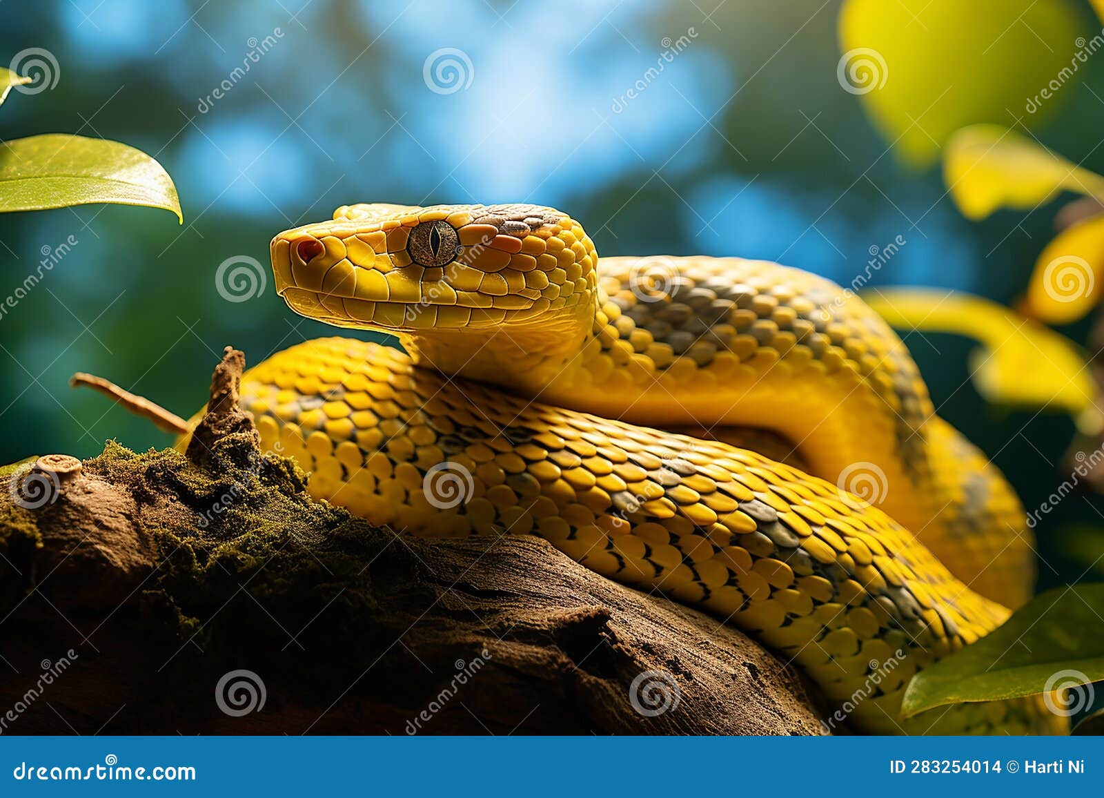 Dangerous Yellow Pattern Snake in Forest Jungle with Nature View ...
