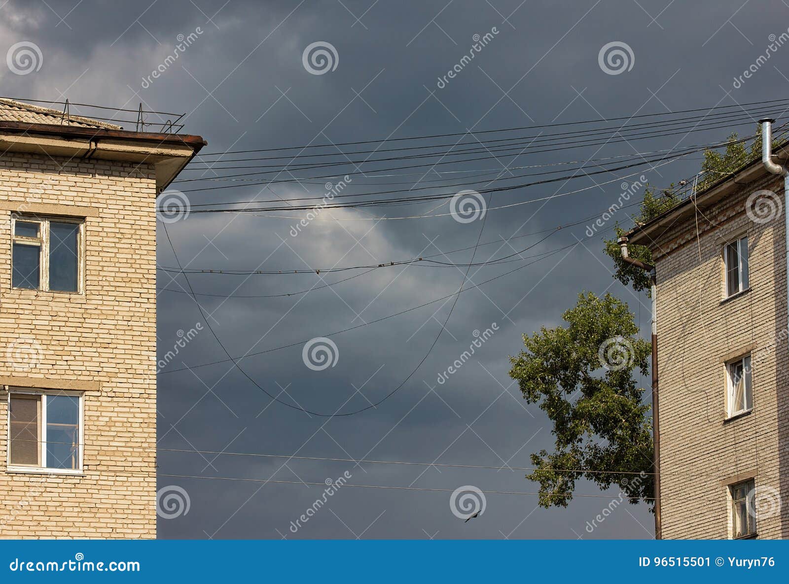 Dangerously Overhanging Electrical Wires, before the Storm Stock Image ...
