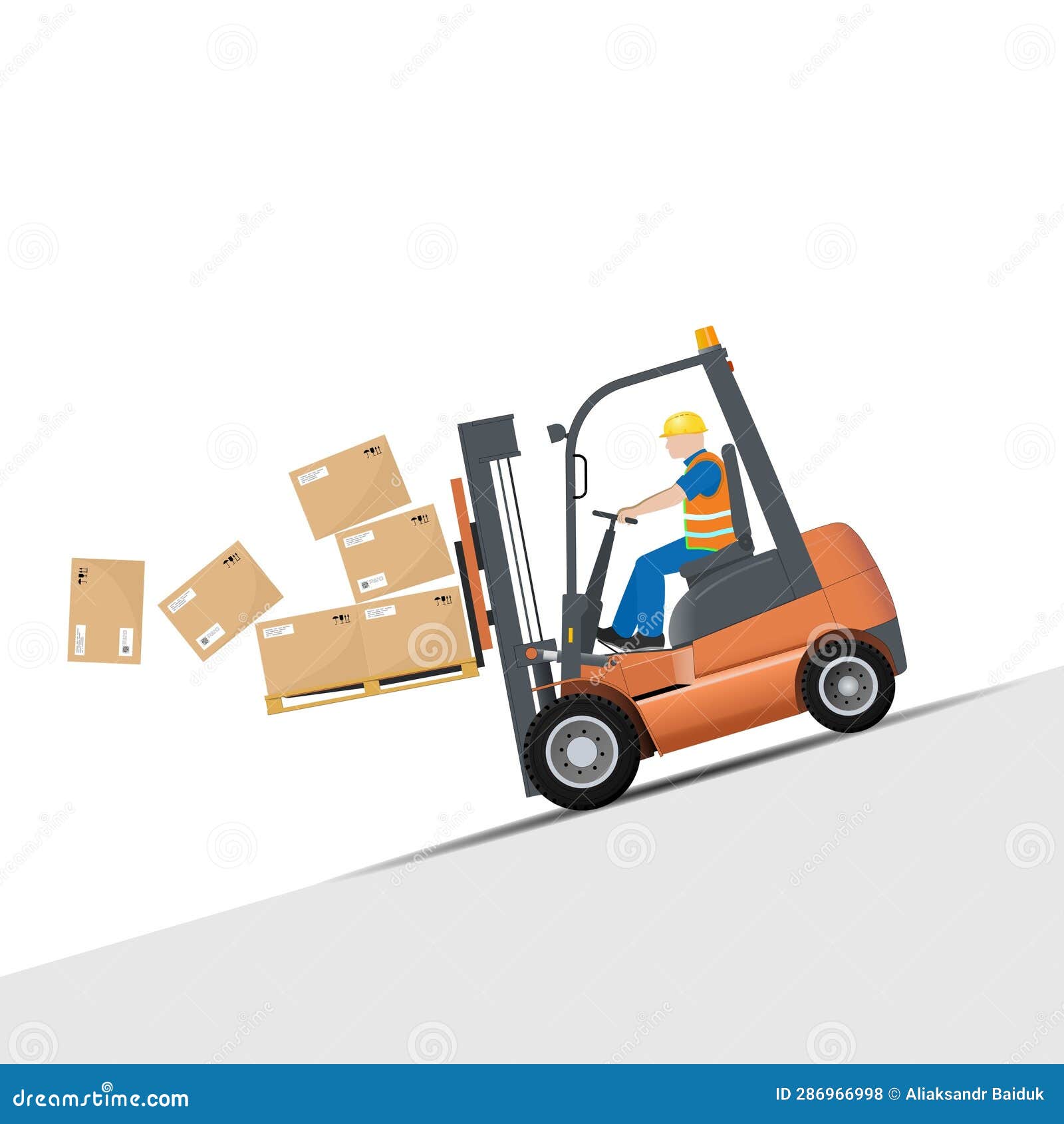 Dangers Of Working With A Forklift. Improper Movement Of Goods Cartoon ...