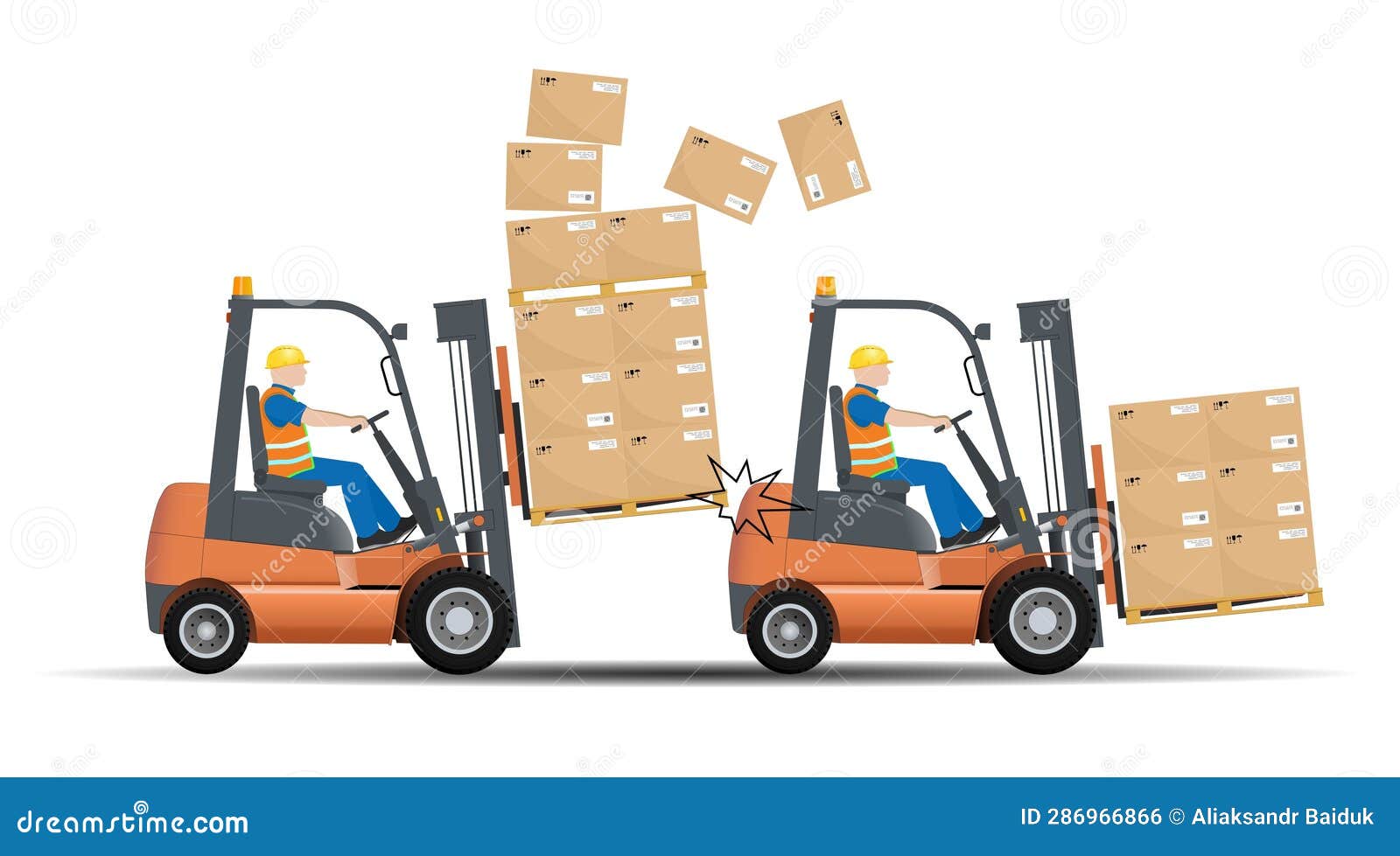 Collision During Forklift Operation Work Accident At Warehouse Logistic ...