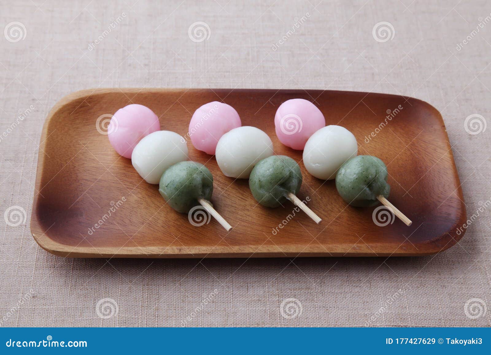 Dango 3 Colored Dumpling Rice Cake Japanese Confectionery On Plate On ...