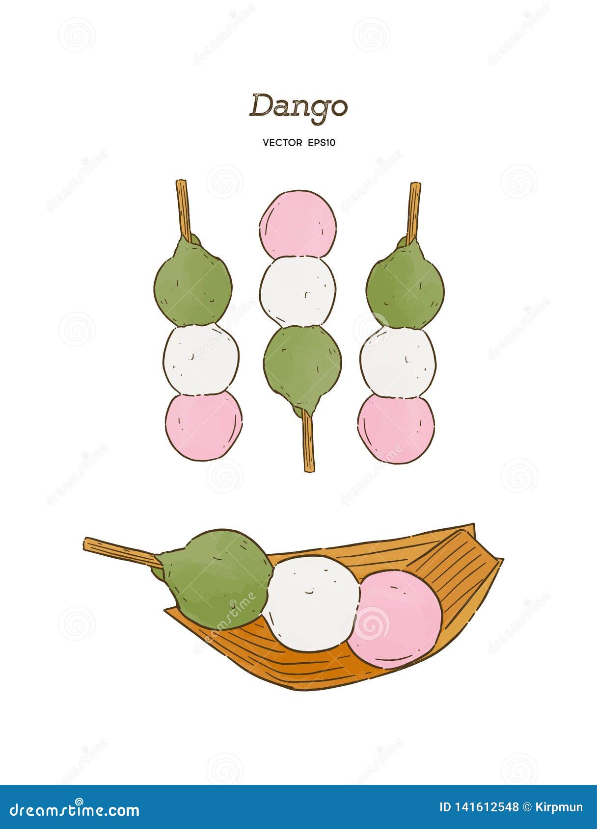 Dango, Japanese Dango Dessert with 3 Different Colors Stock Vector ...