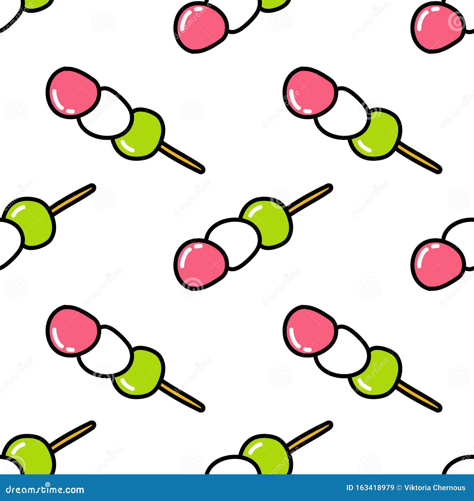 Dango Japanese Dessert Seamless Doodle Pattern, Vector Illustration ...