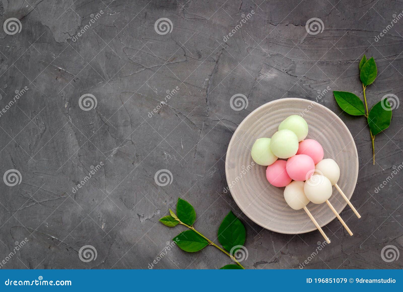 Dango - Japanese Dumpling Rice Cake on Plate, Top View Stock Image ...