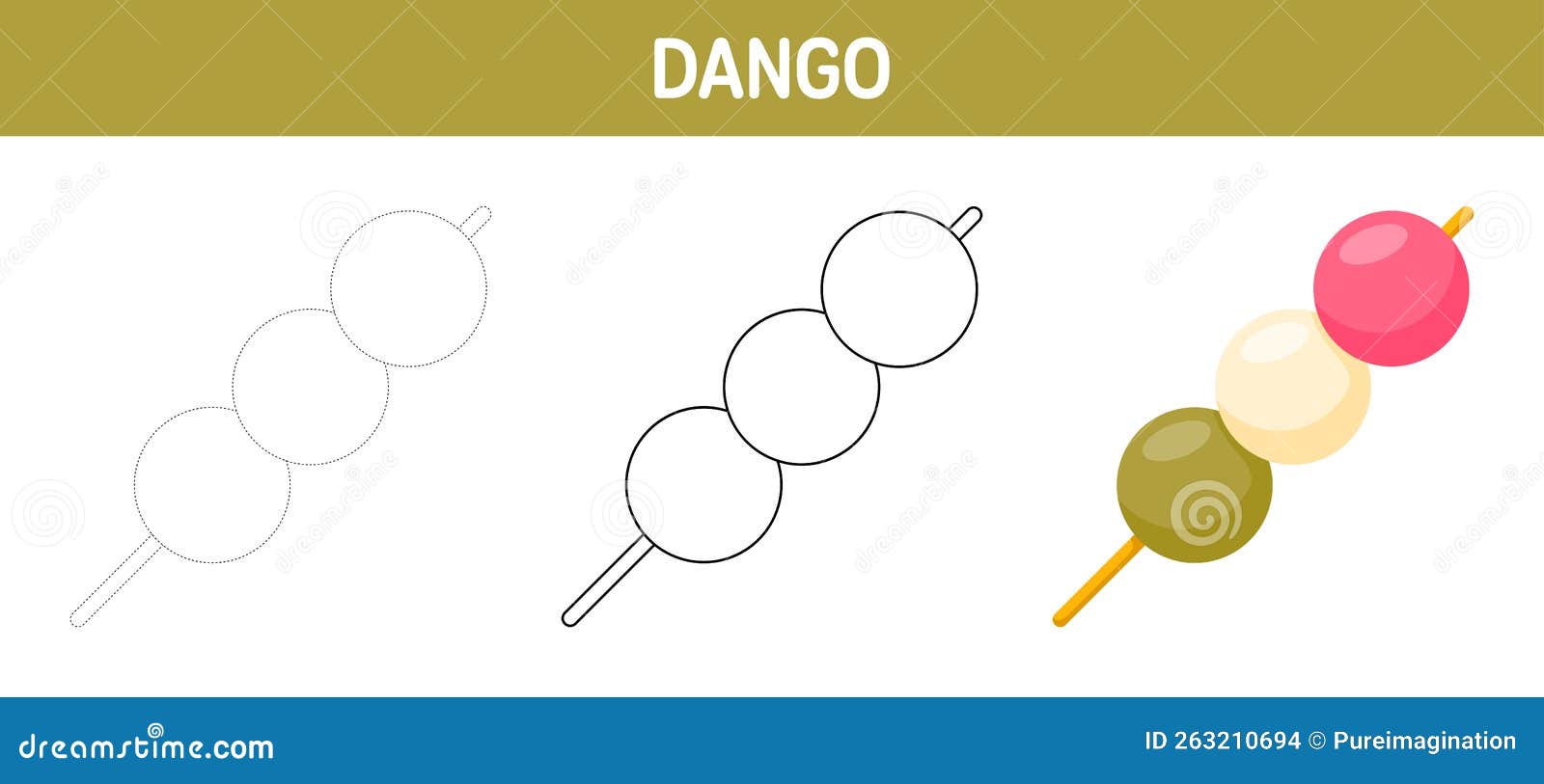 Dango Tracing and Coloring Worksheet for Kids Stock Vector ...