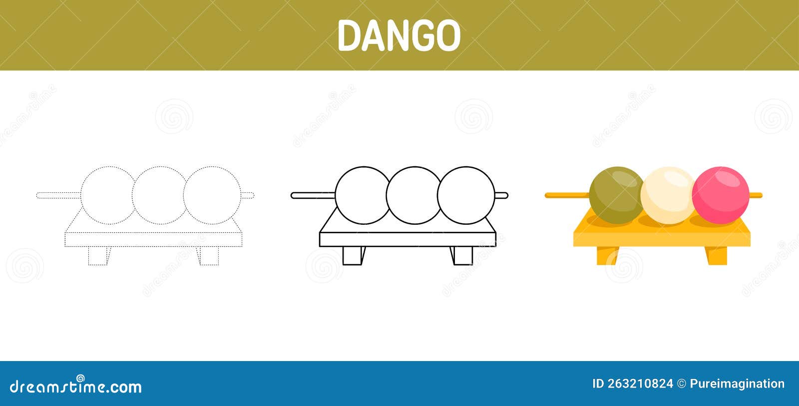 Dango Tracing And Coloring Worksheet For Kids Cartoon Vector ...