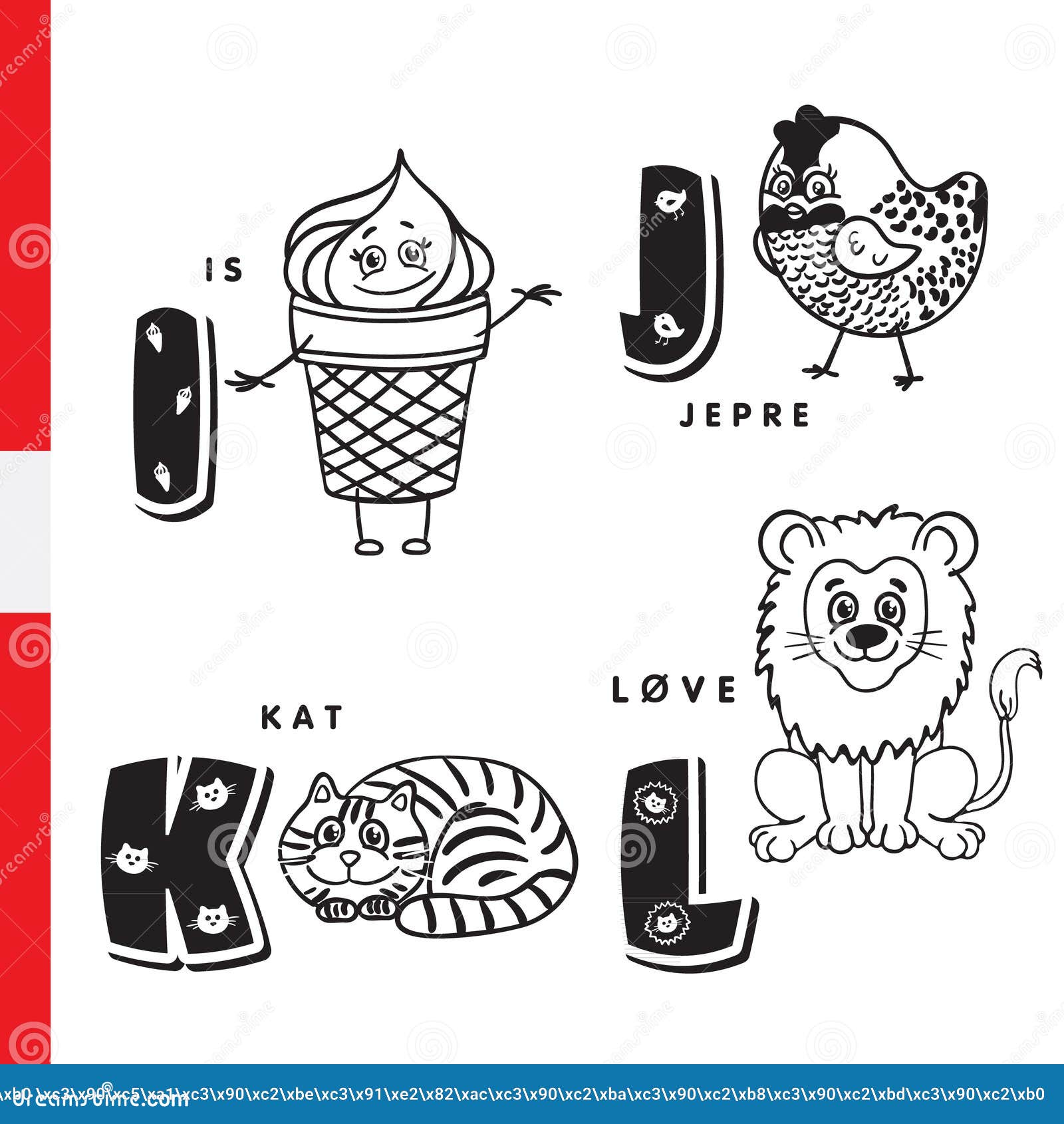 Danish Alphabet Poster For Kids Education Cartoon Vector ...