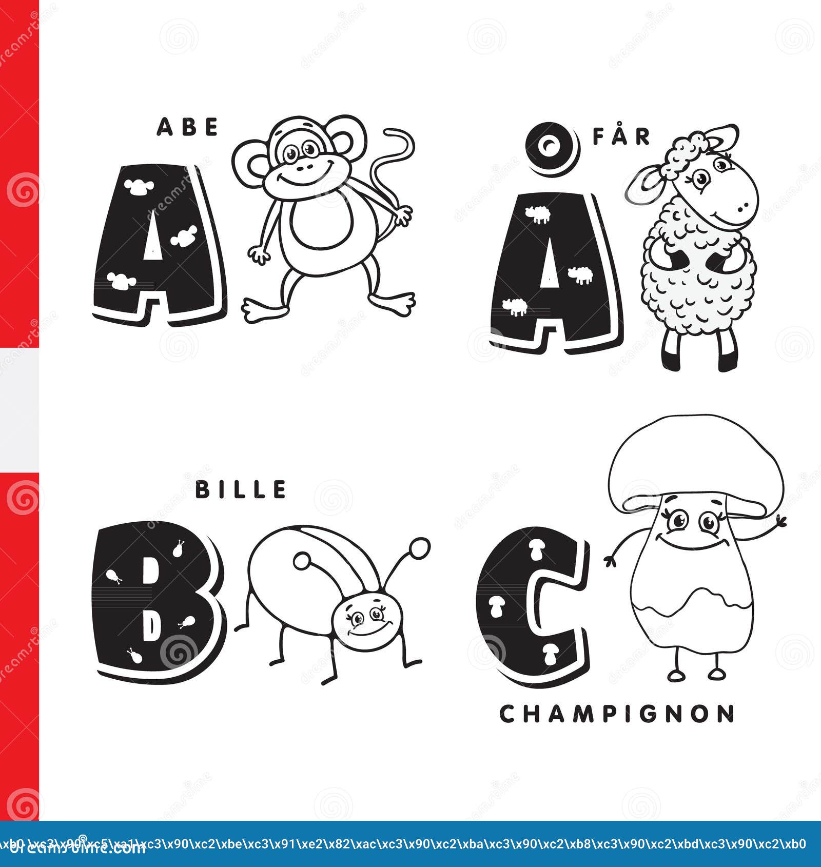 Danish Alphabet Poster For Kids Education Cartoon Vector ...