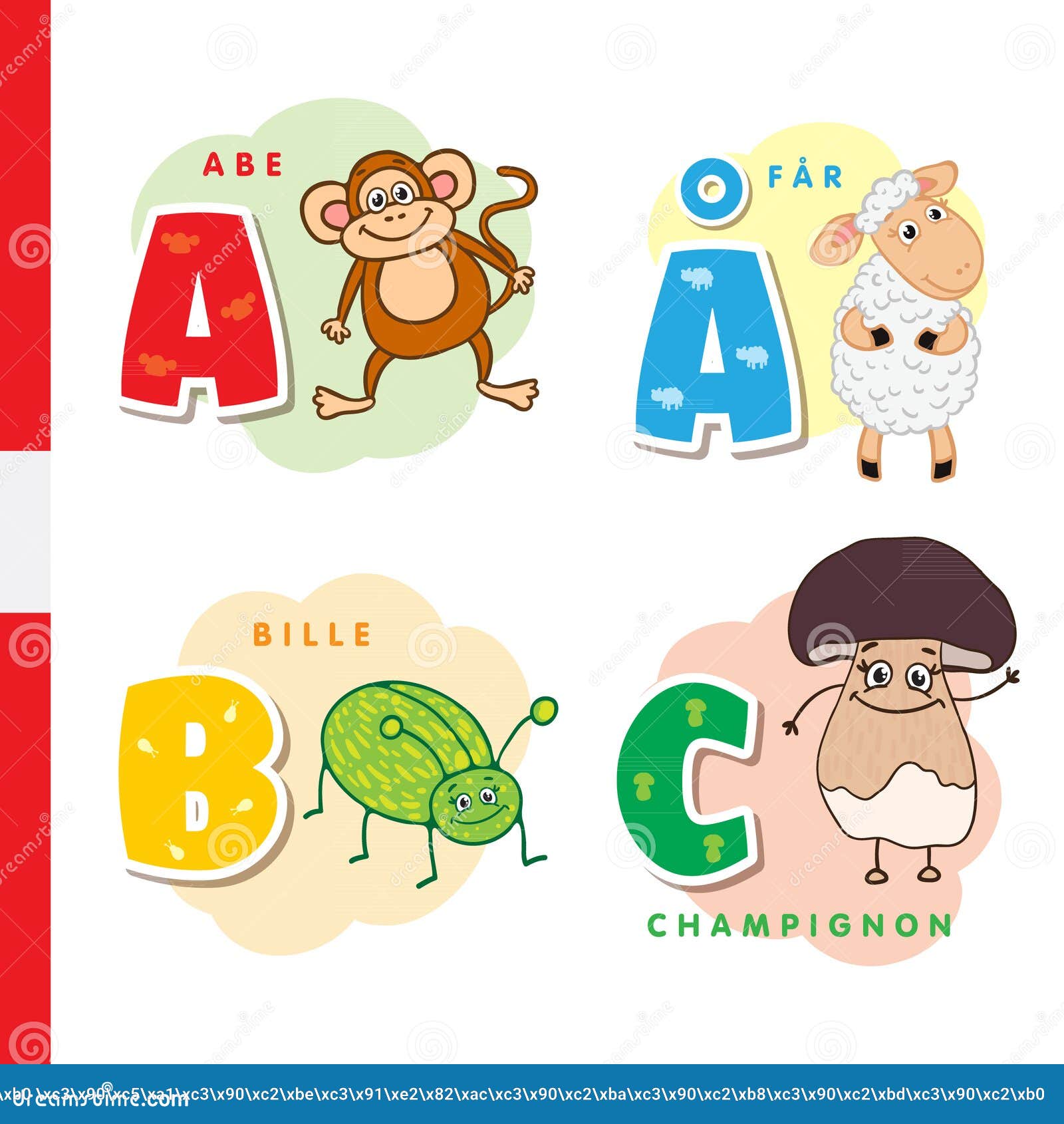 Danish Alphabet Poster For Kids Education Cartoon Vector ...