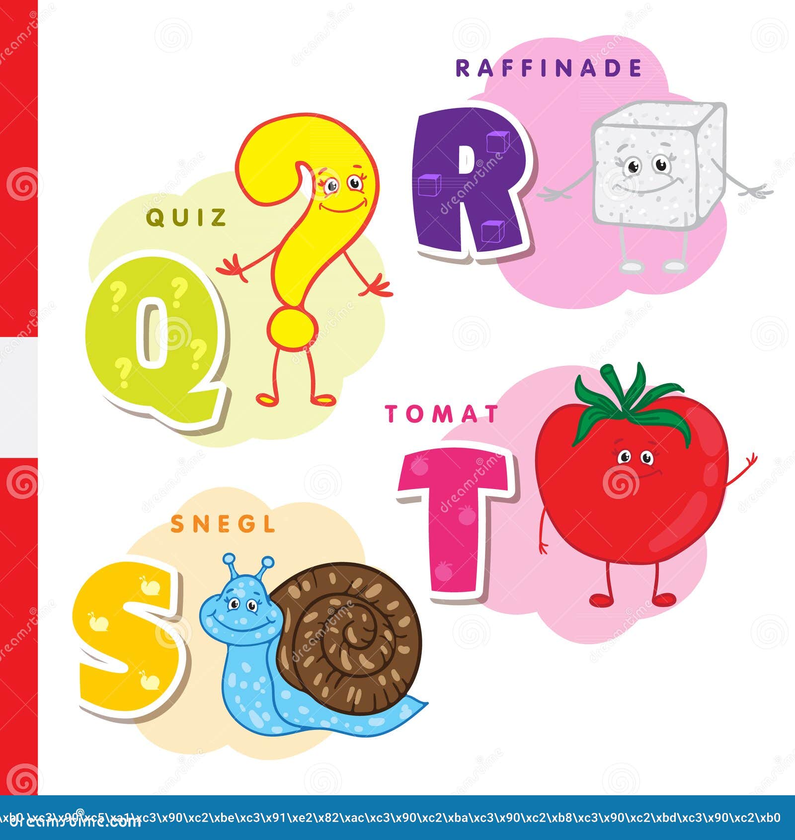 Danish Alphabet. Mouse, Needle, Cheese, Beans. Vector Letters And ...