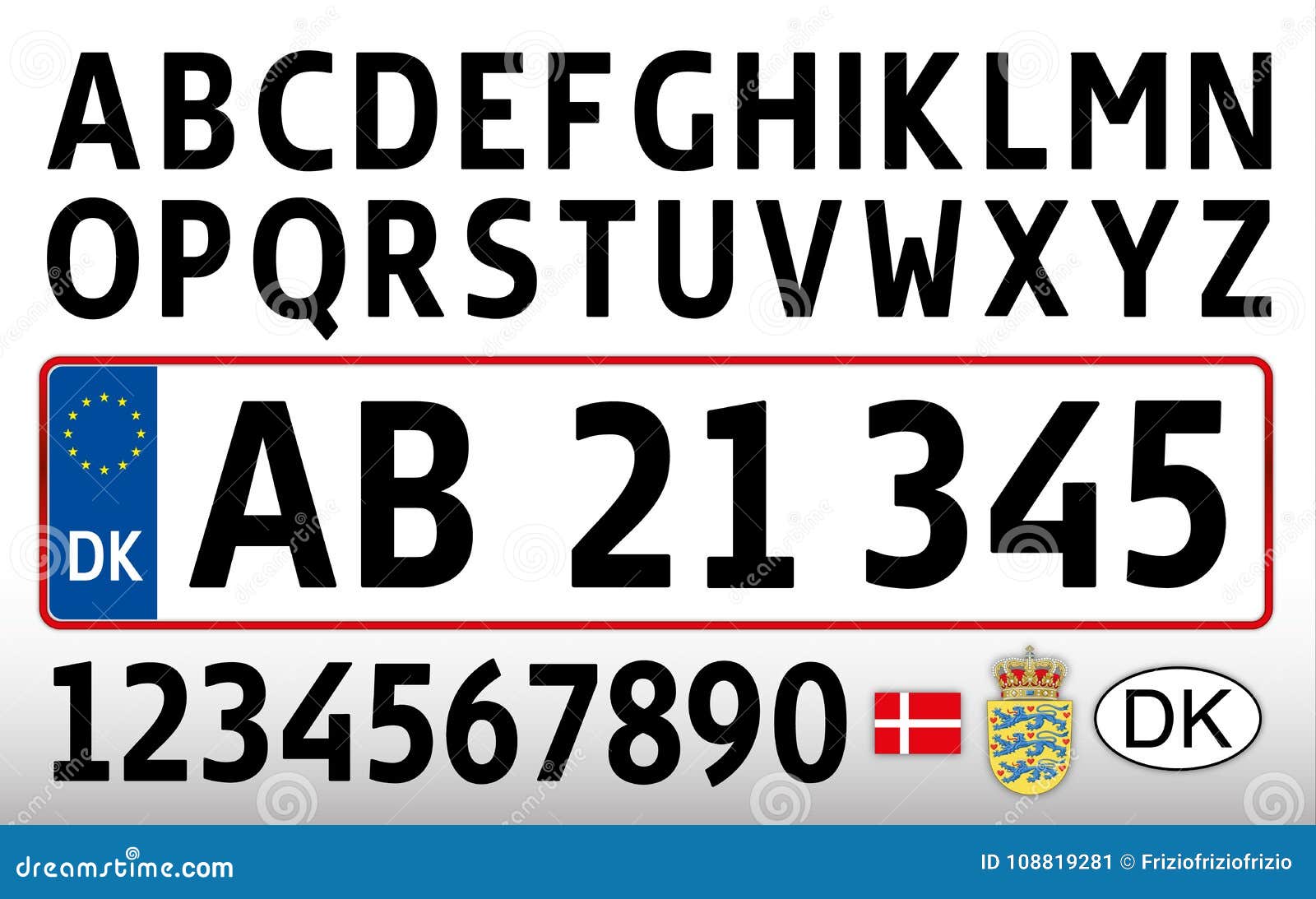 Danish Car Plate, Letters, Numbers and Symbols Stock Vector ...