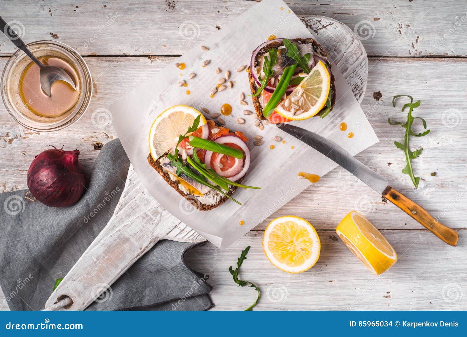 Danish Fish Sandwiches and Mustard Sauce Stock Photo - Image of danish ...