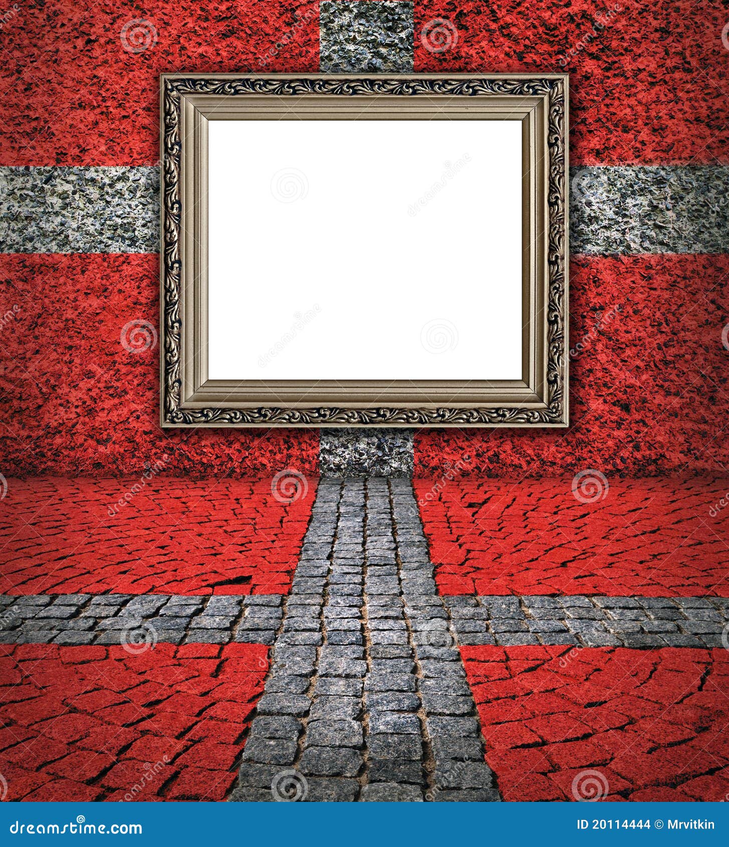 Danish Flag Style. Elegant Frame on the Red Wall Stock Photo - Image of ...