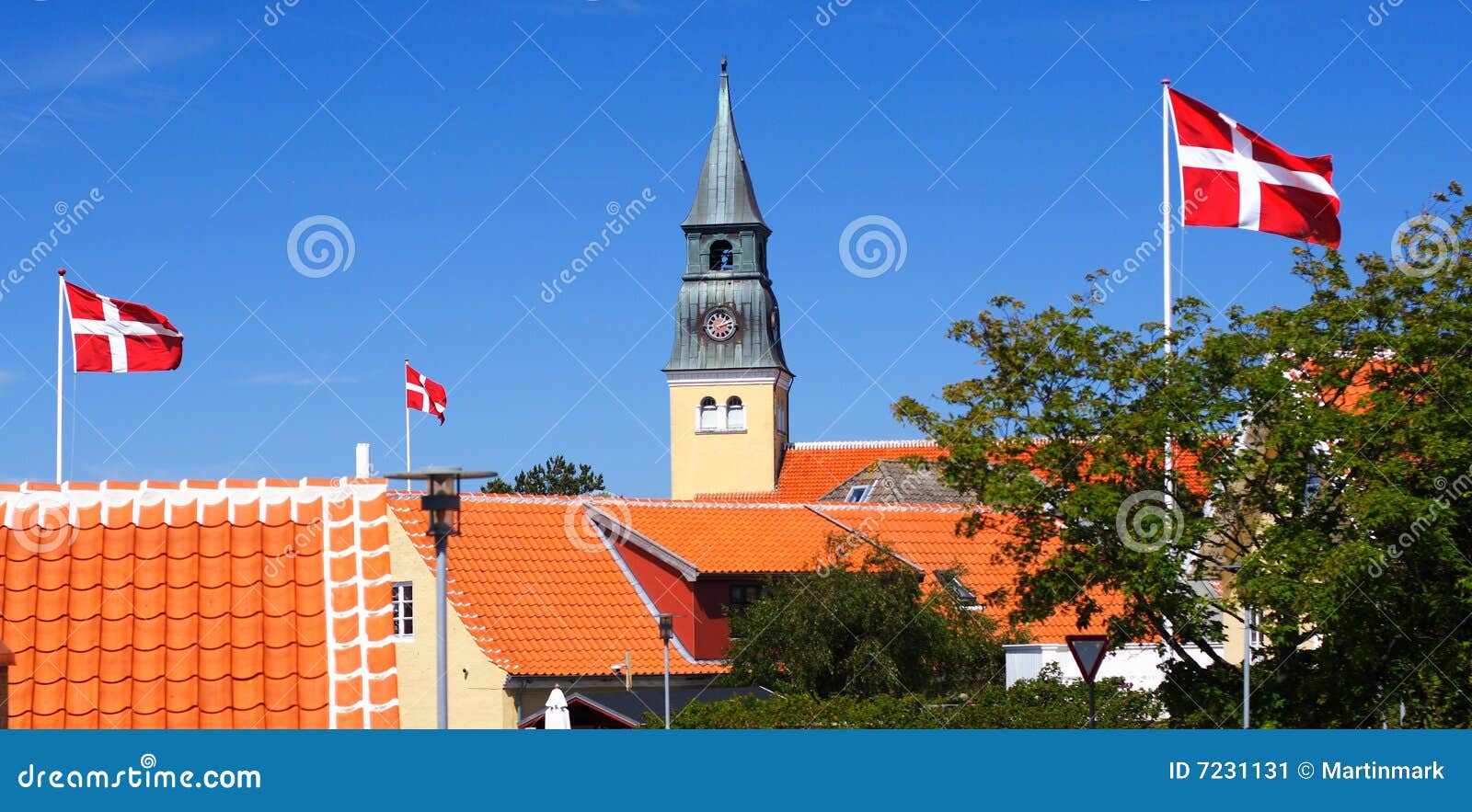 Danish flags in Denmark stock image. Image of roof, skagen - 7231131