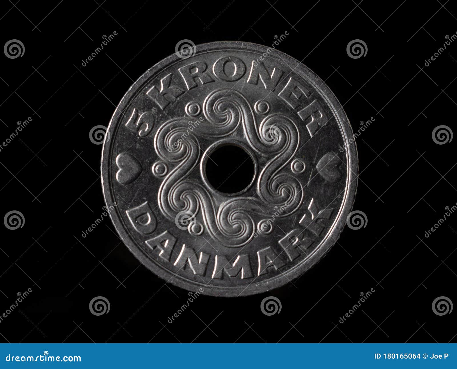 5 Danish Kroner Coin from Denmark Isolated on Black Stock Photo - Image ...