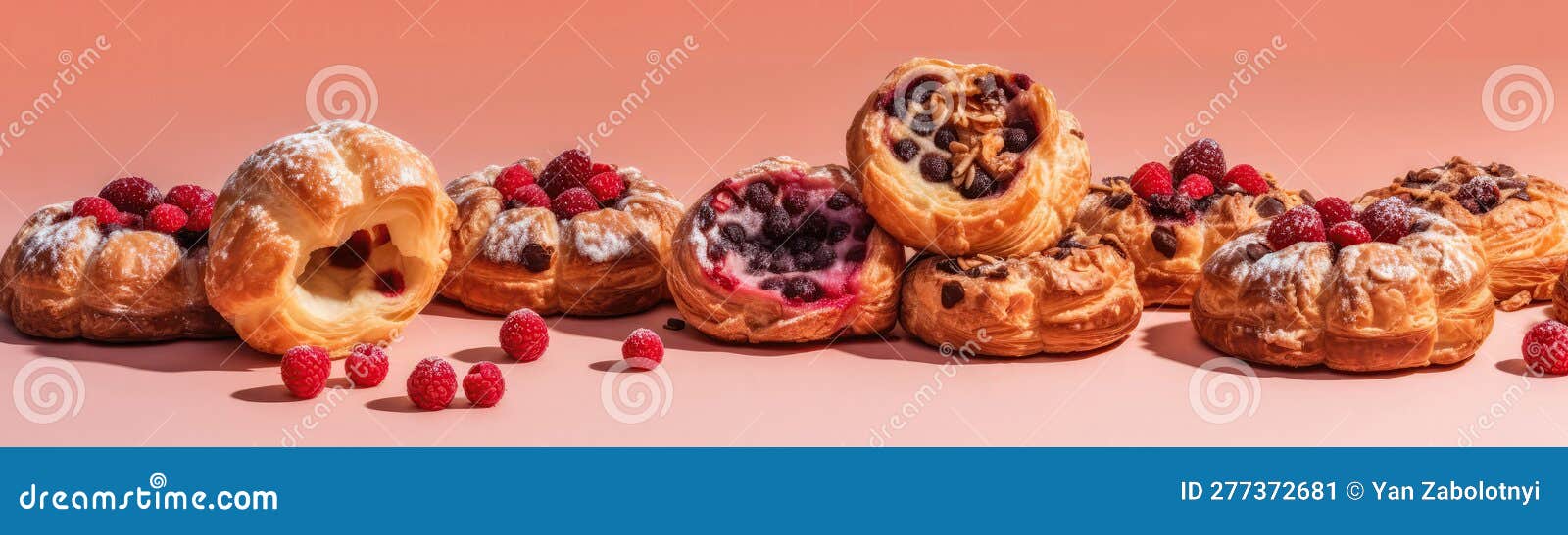 Danish Pastries on a Gradient White Pink Background. Generative AI ...