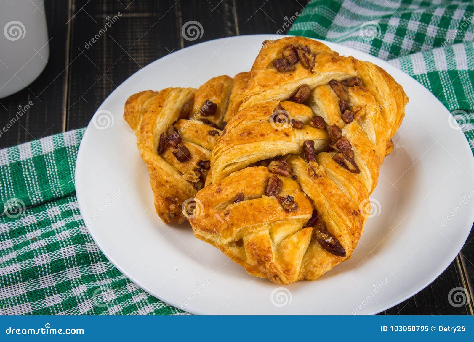 Danish Pastry Maple Pecan with Nuts and Maple Syrup. Stock Image ...