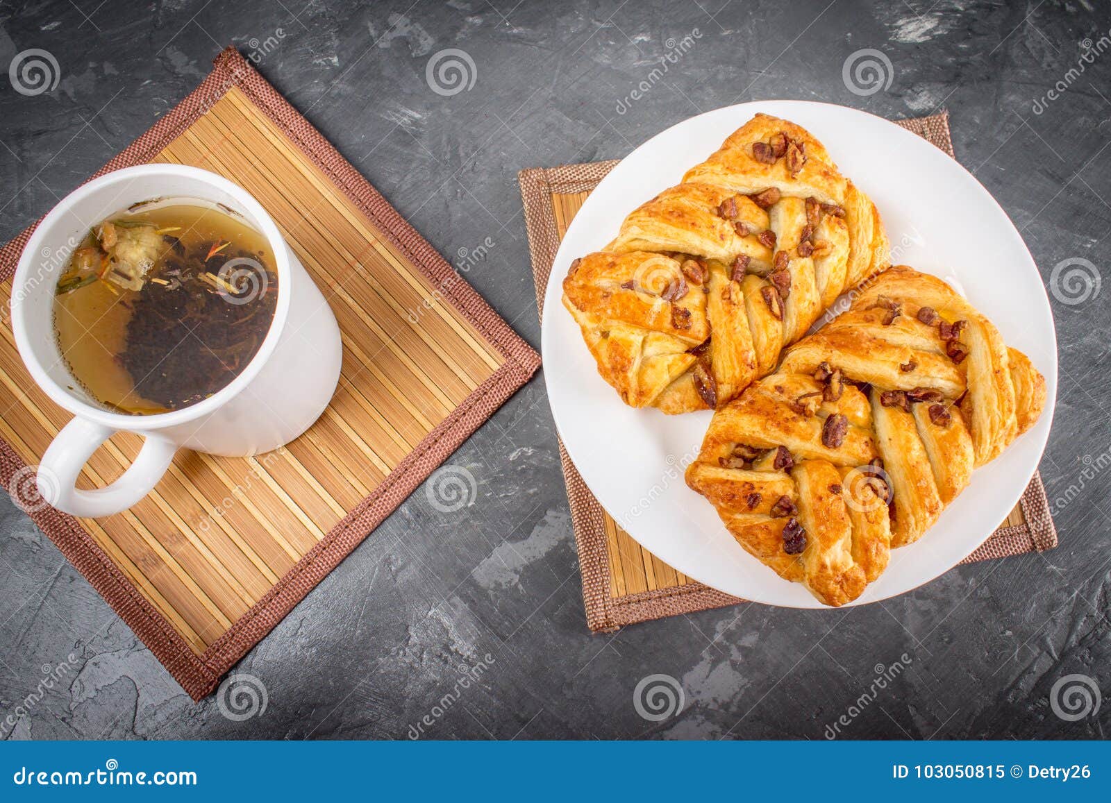 Danish Pastry Maple Pecan with Nuts and Maple Syrup. Stock Image ...