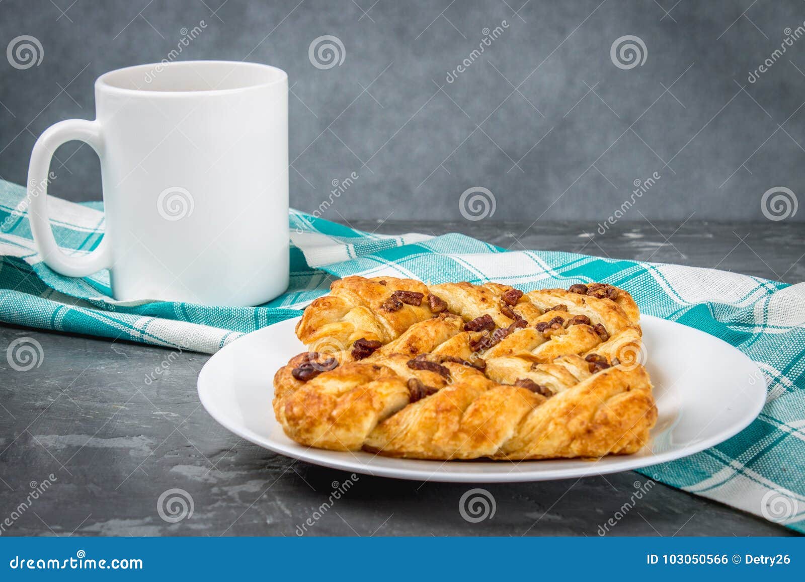 Danish Pastry Maple Pecan with Nuts and Maple Syrup. Stock Photo ...