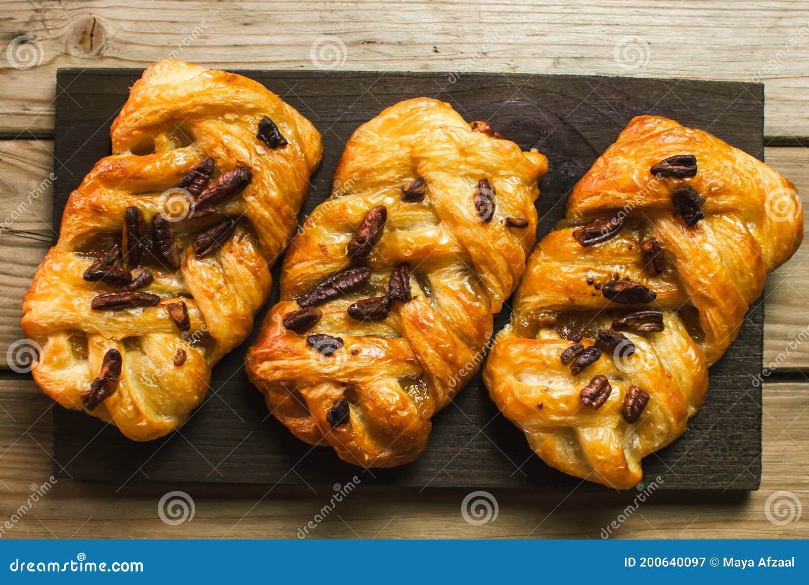 Danish Pastry Maple Pecan with Nuts and Maple Syrup Stock Image - Image ...