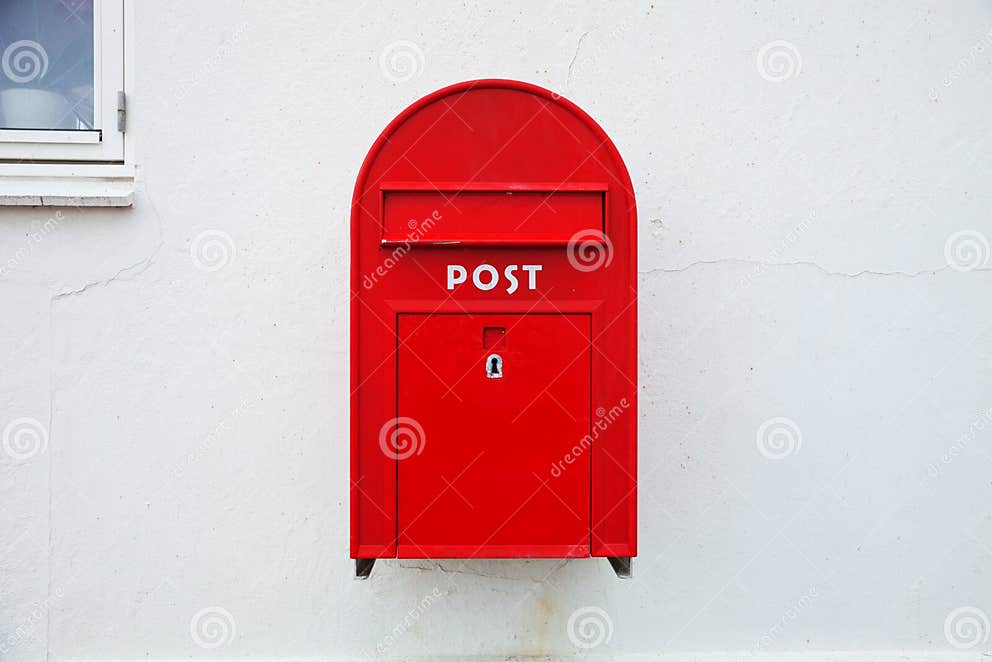 Danish Red Mailbox on the Wall Stock Image - Image of background ...