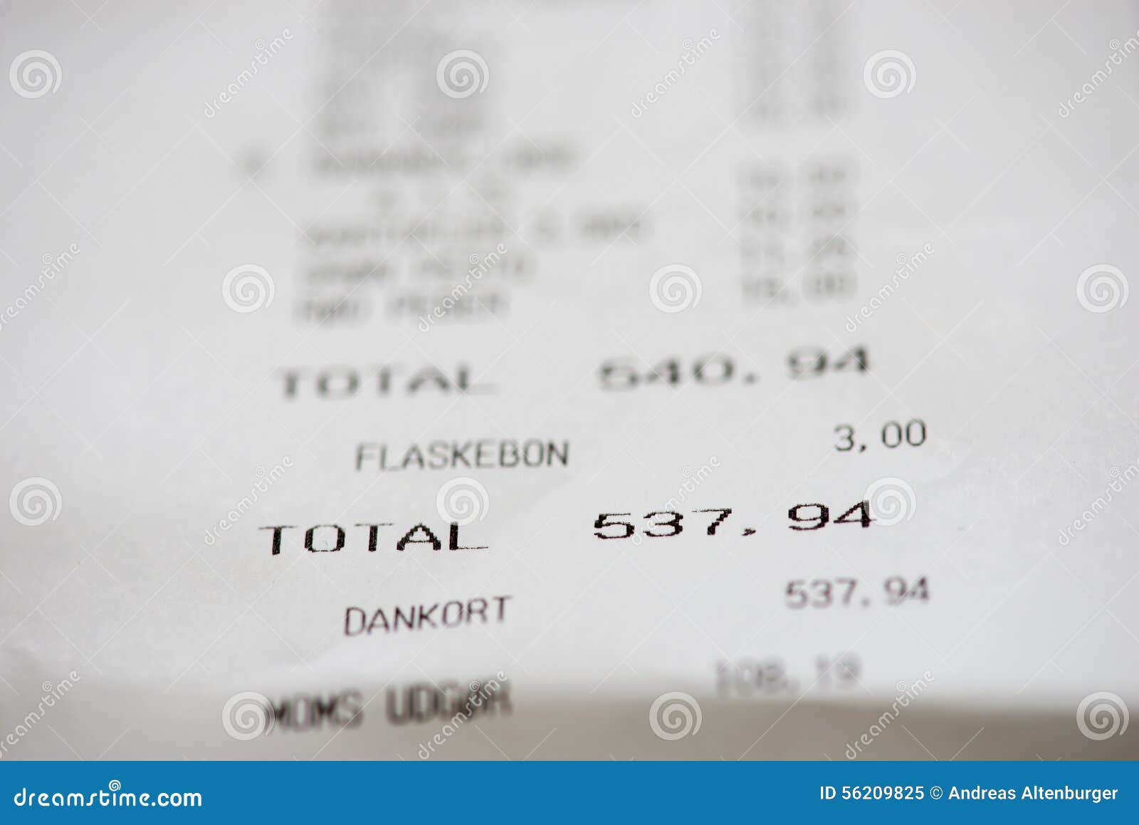 Danish shopping receipt stock image. Image of cash, finance - 56209825
