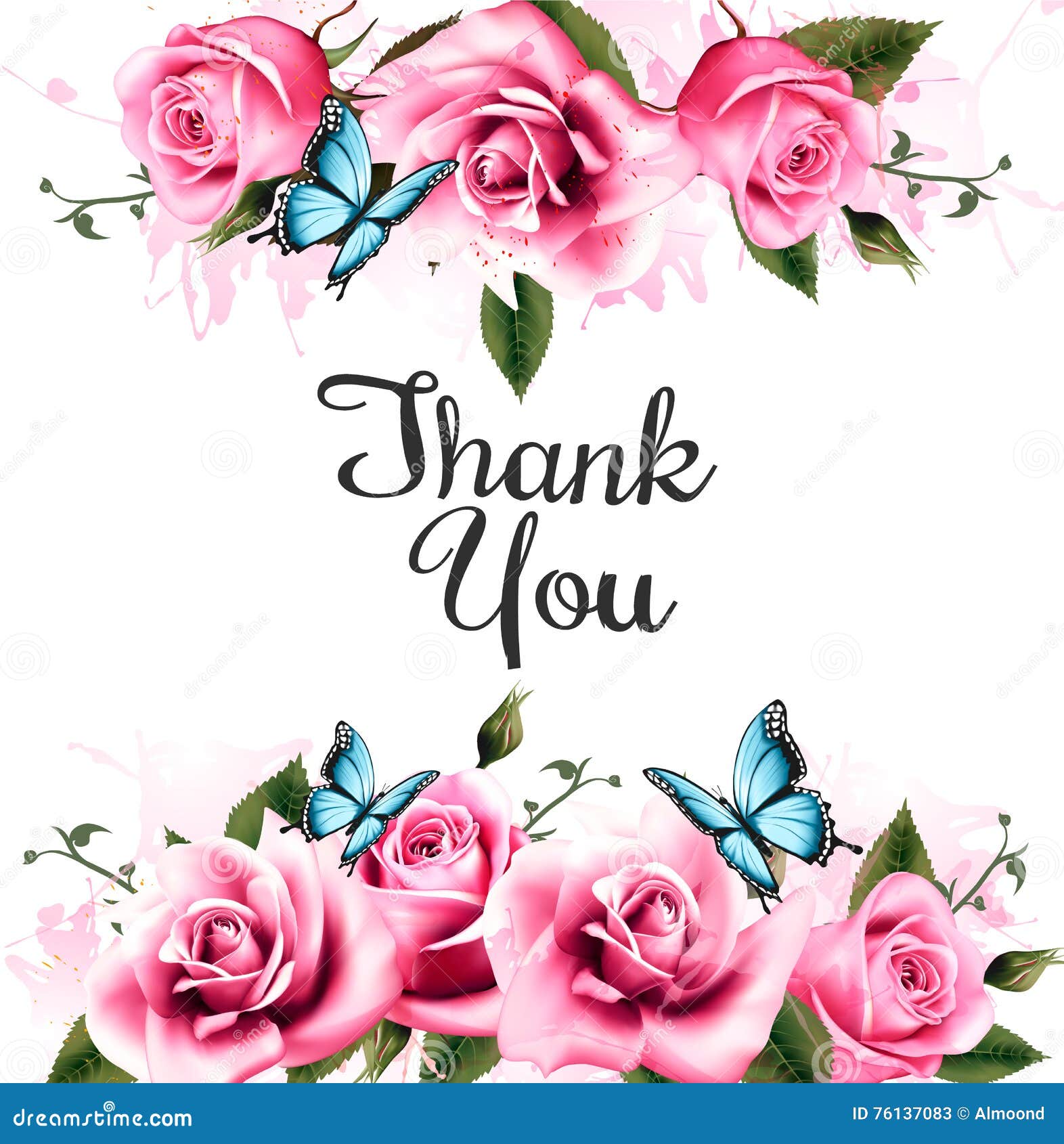 Dank U Achtergrond Met Mooie Rozen En Vlinders Vector Illustratie ...
