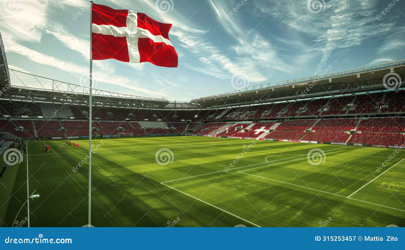 Danmark Flag Waving Over the Stadium Stock Image - Image of goals ...