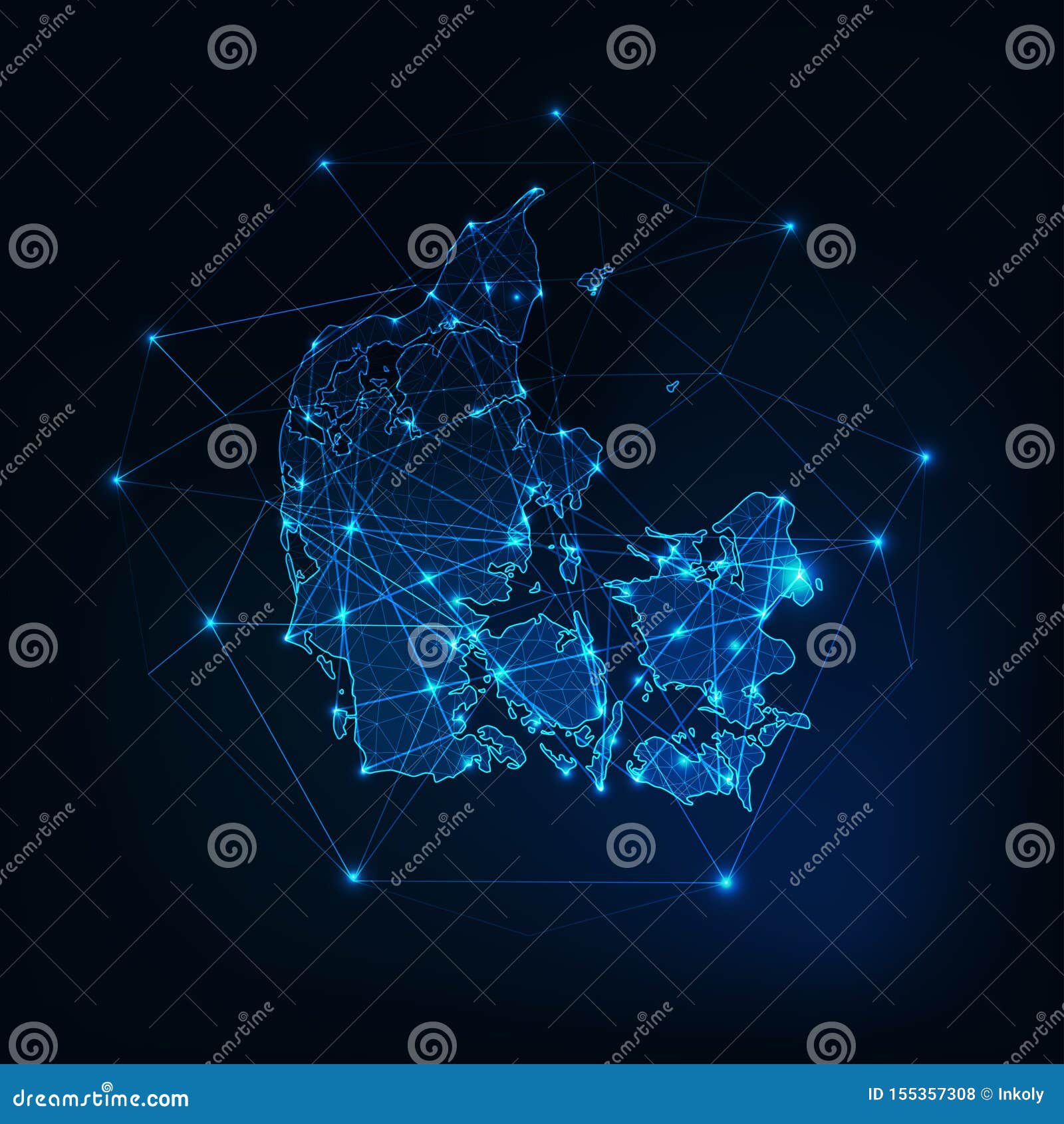 Danmark Map Outline. Communication, Connection Concept Stock Vector ...