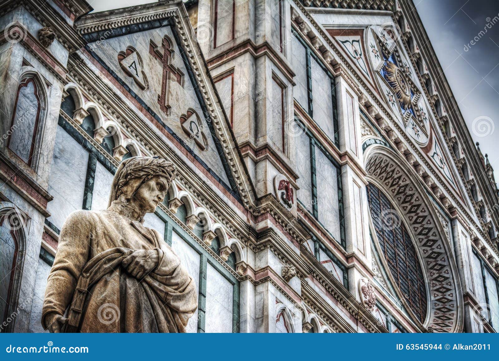 Dante Alighieri Statue with Santa Croce Cathedral Stock Photo - Image ...