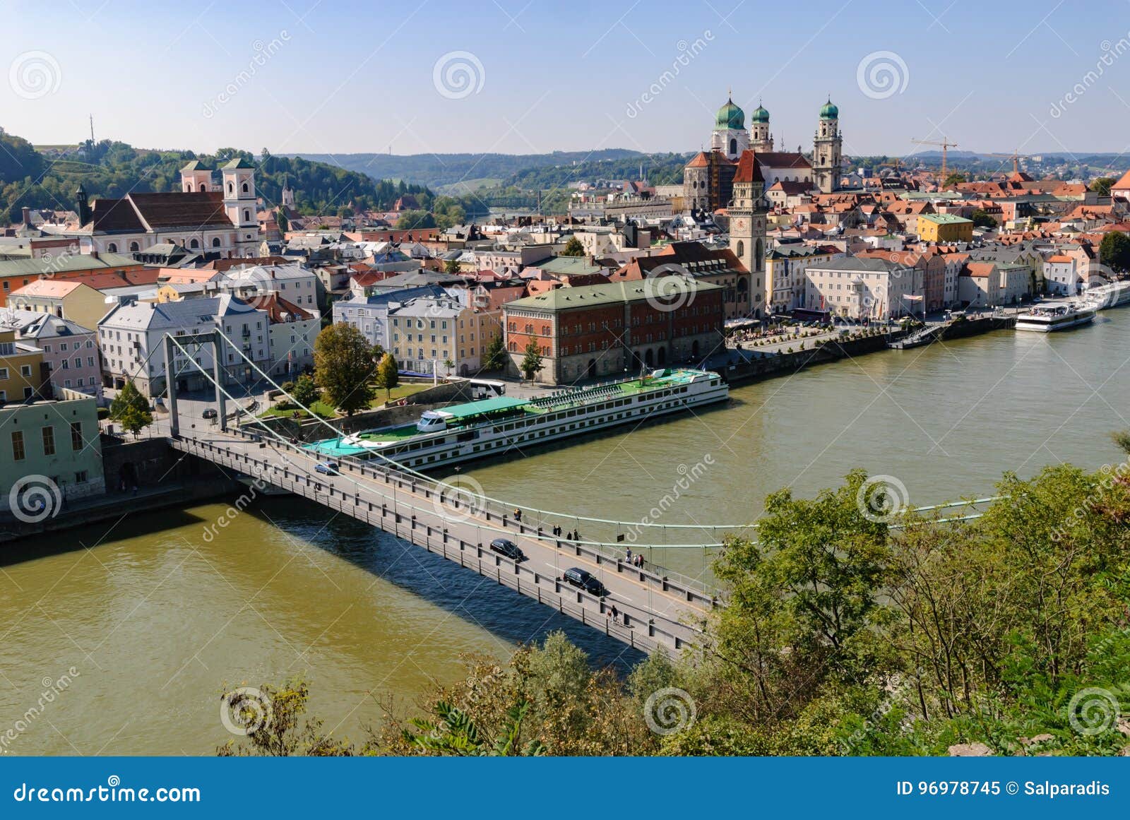 Danube in Passau stock image. Image of hall, danube, church - 96978745