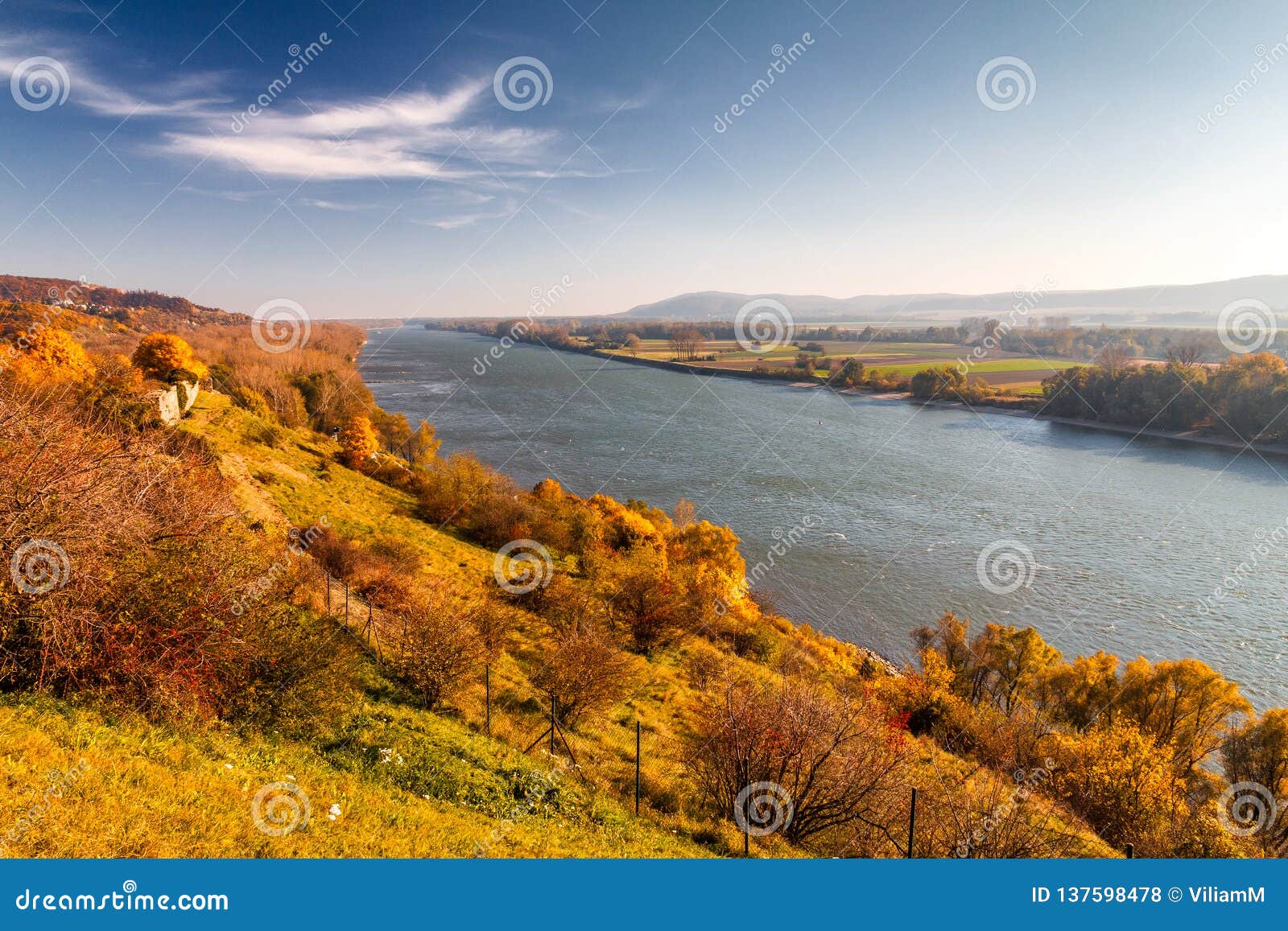 Danube River Flowing through the Landscape at Autumn Stock Photo ...