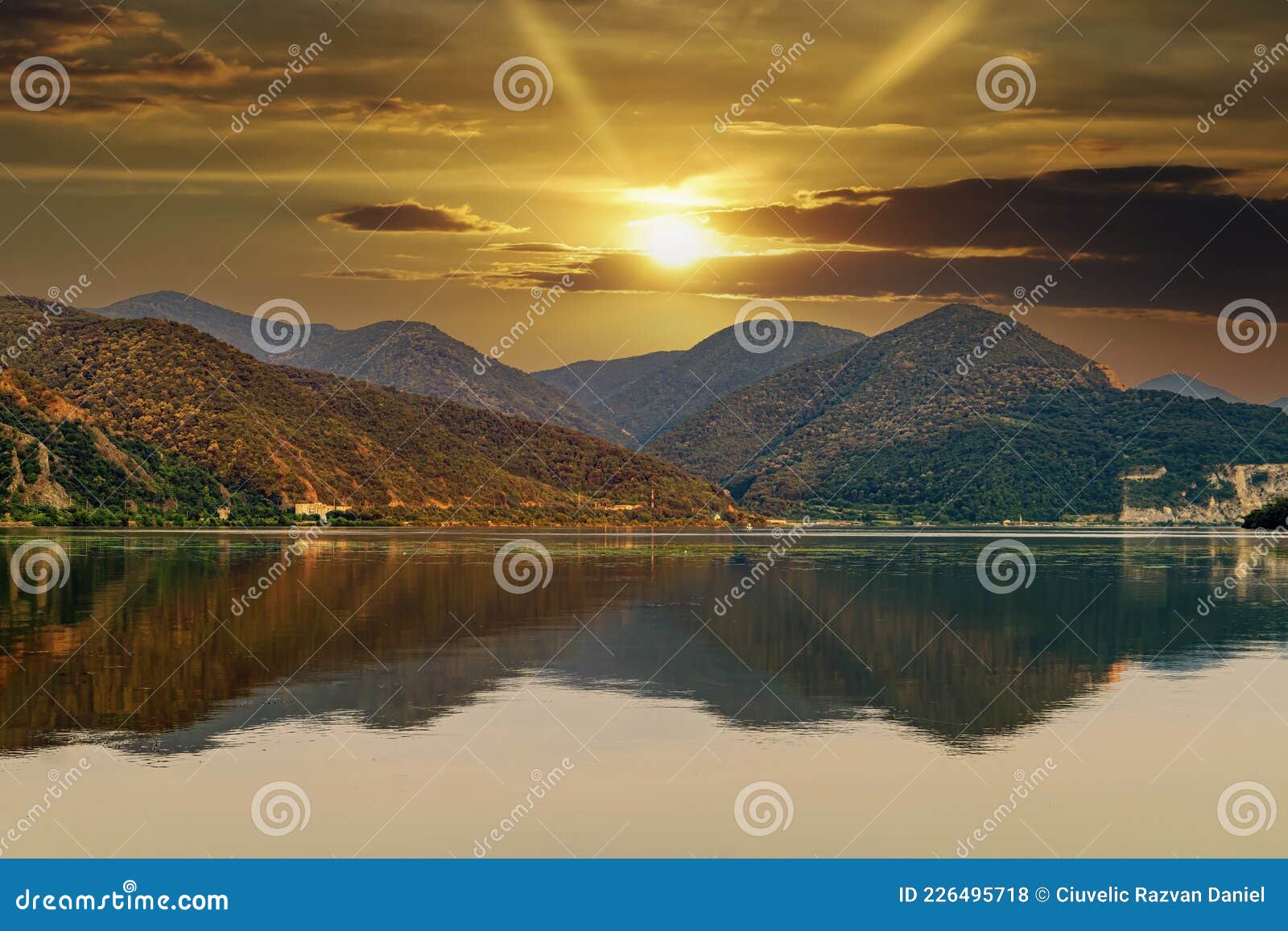 The Danube River at Sunset and a Spectacular Sky with the Reflection of ...