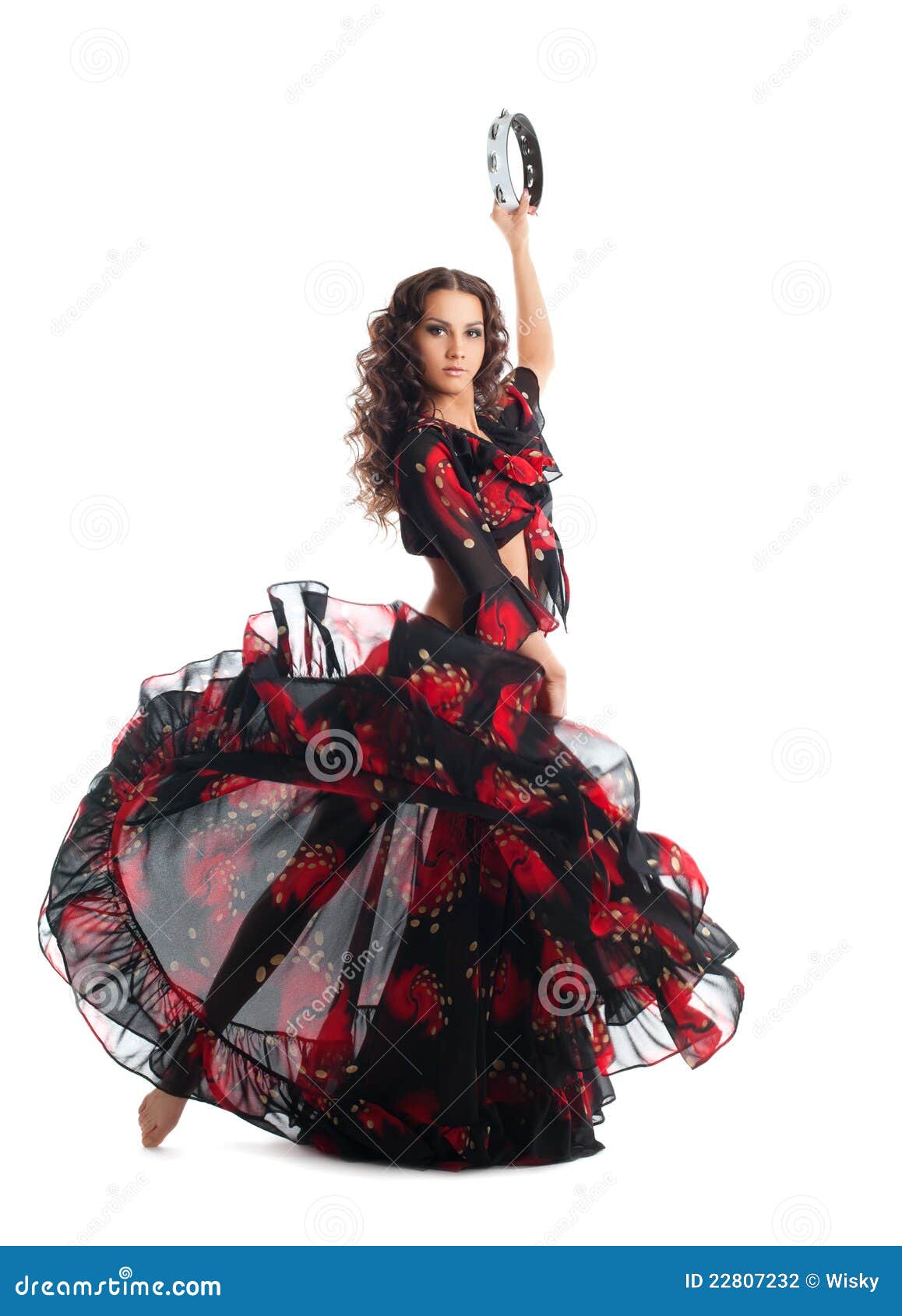 Danza De La Mujer Joven En Gitano Con Pandereta Foto de archivo ...