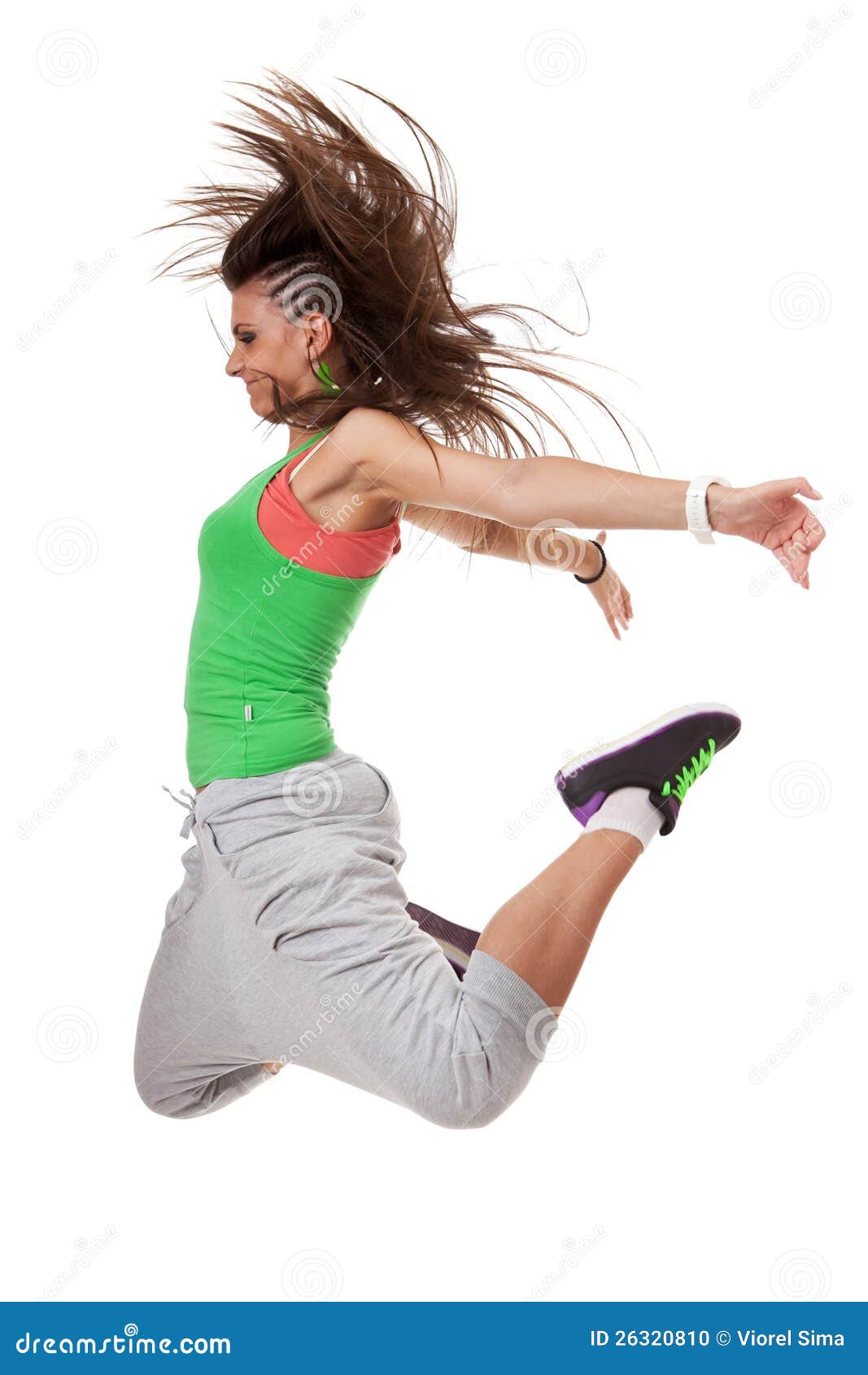 Danzatore Funky Che Salta Con Le Ginocchia Piegate Fotografia Stock ...