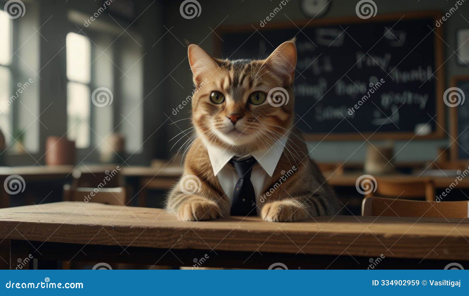 Dapper Cat in Classroom Setting Stock Illustration - Illustration of ...