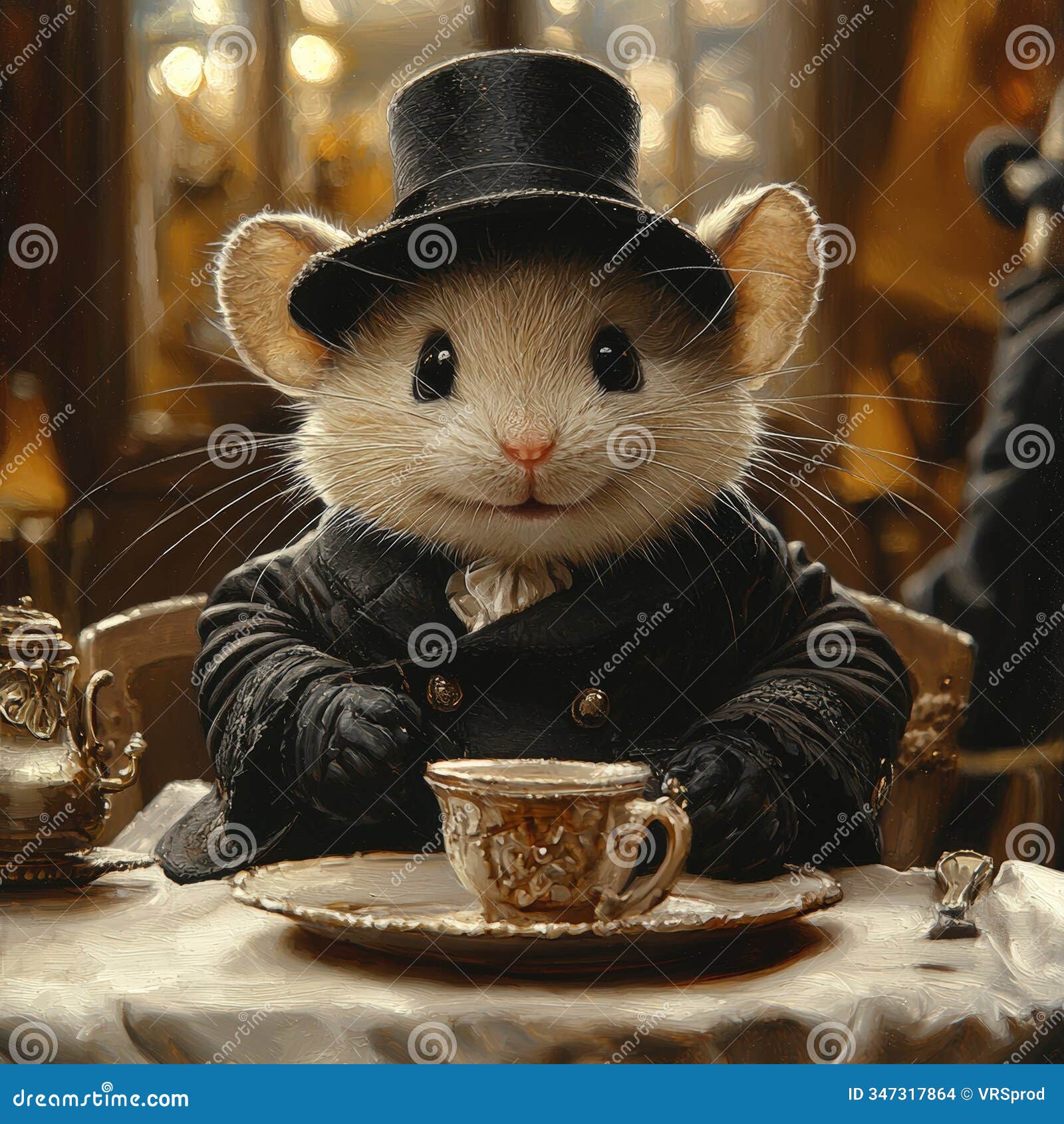 Dapper Mouse in Victorian Attire Enjoying Tea, Dark Setting Stock Photo ...