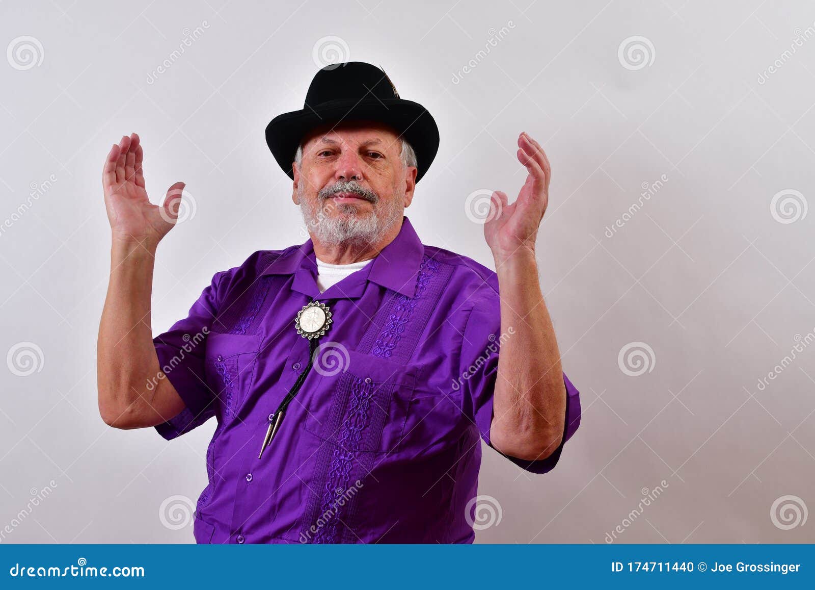 Dapper Old Man with Both Hands Raised Stock Photo - Image of business ...