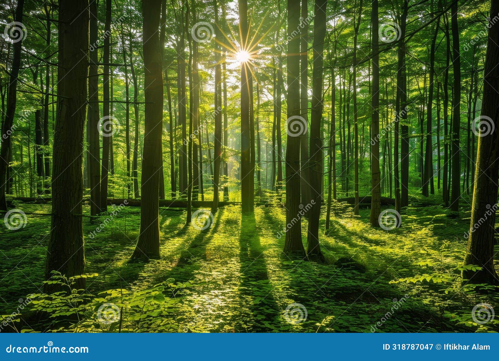 Dappled Sunlight Filters through Dense Trees in a Forest Setting ...