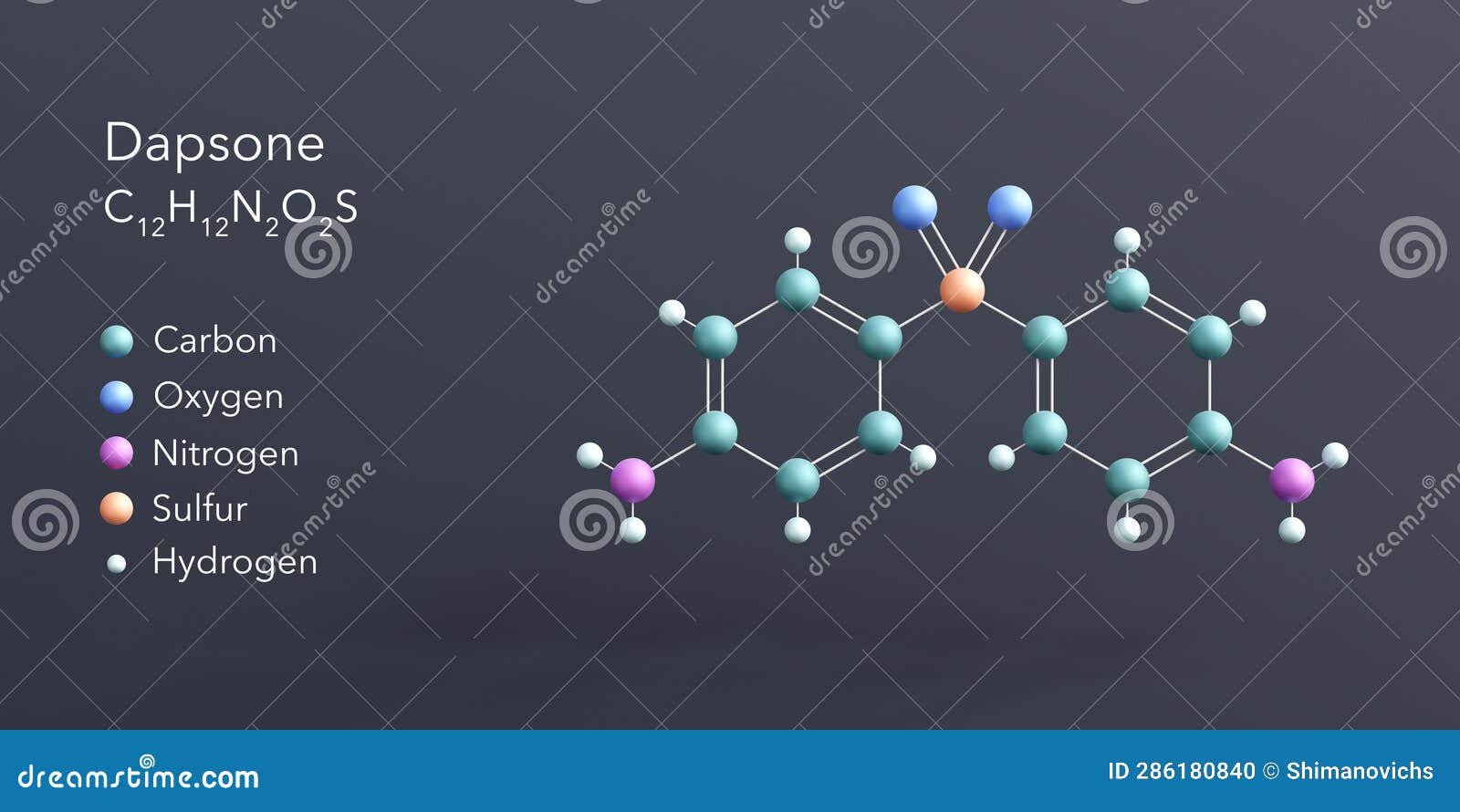 Dapsone Molecule 3d Rendering, Flat Molecular Structure with Chemical ...