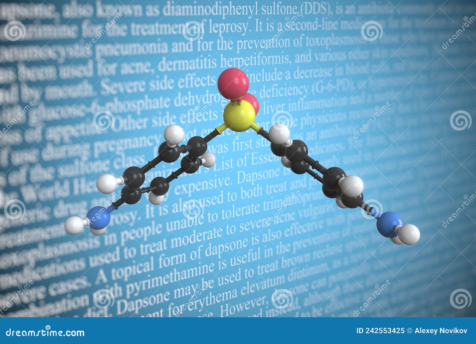 Dapsone Scientific Molecular Model, 3D Rendering Stock Illustration ...
