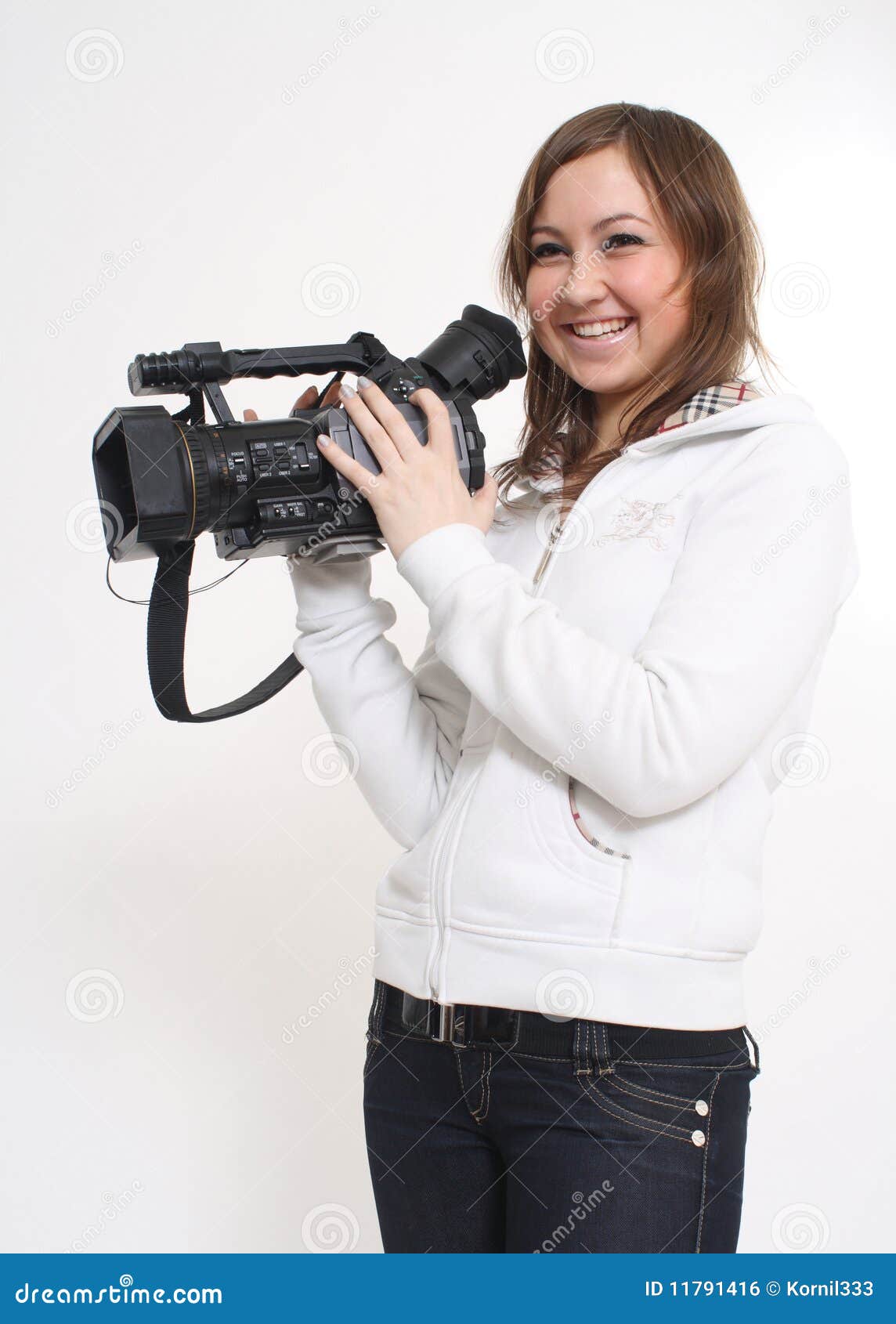 The Dared Girl with a Videocamera Stock Photo - Image of reporting ...