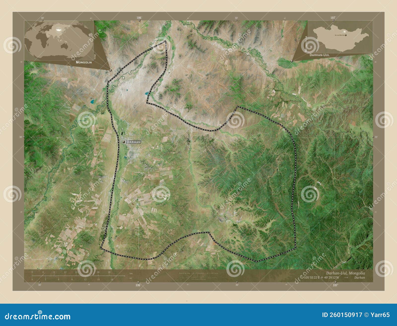 Darhan-Uul, Mongolia. High-res Satellite. Labelled Points of Cities ...