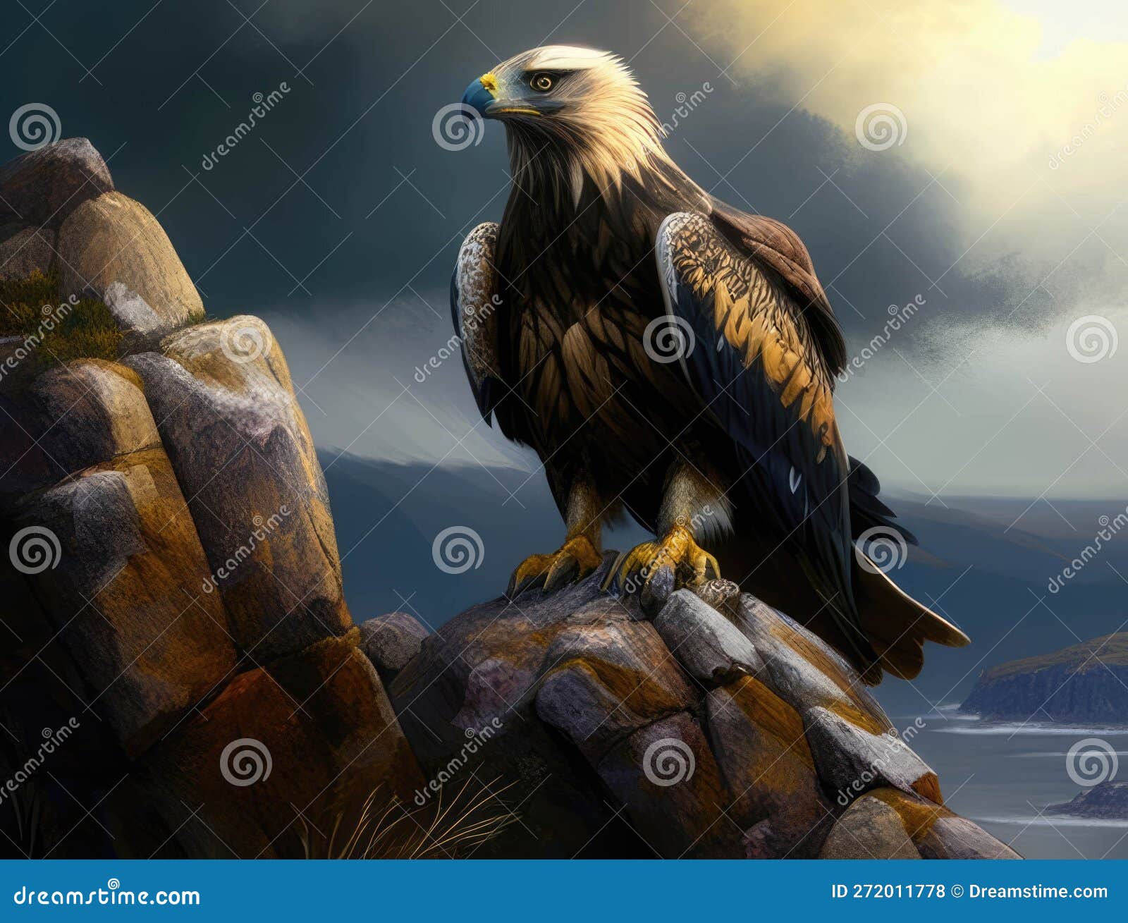 A Daring Hawk Perched Atop a Rocky Cliff. AI Generation Stock ...