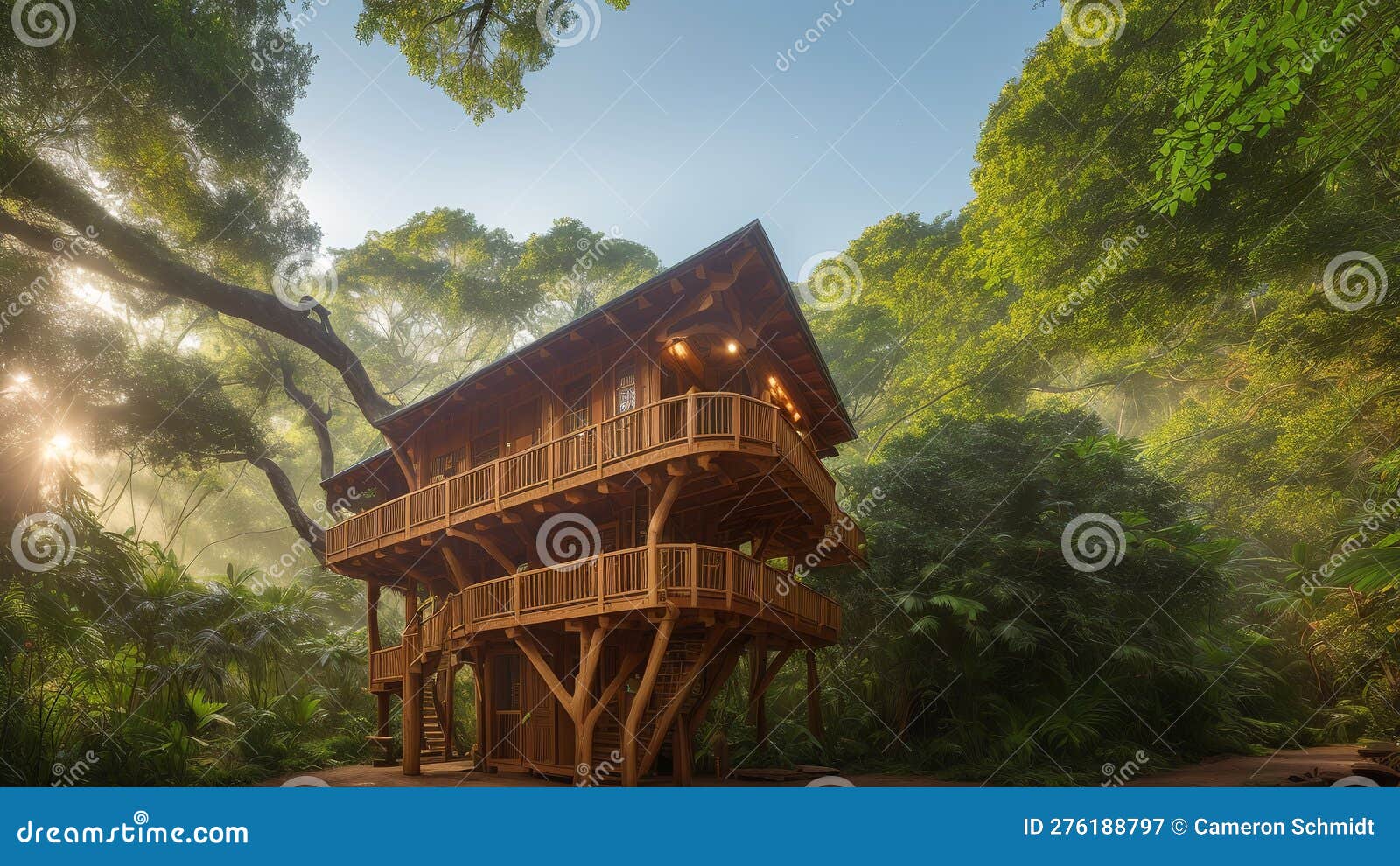 A Daring View of a Tree House in the Middle of a Forest AI Generative ...